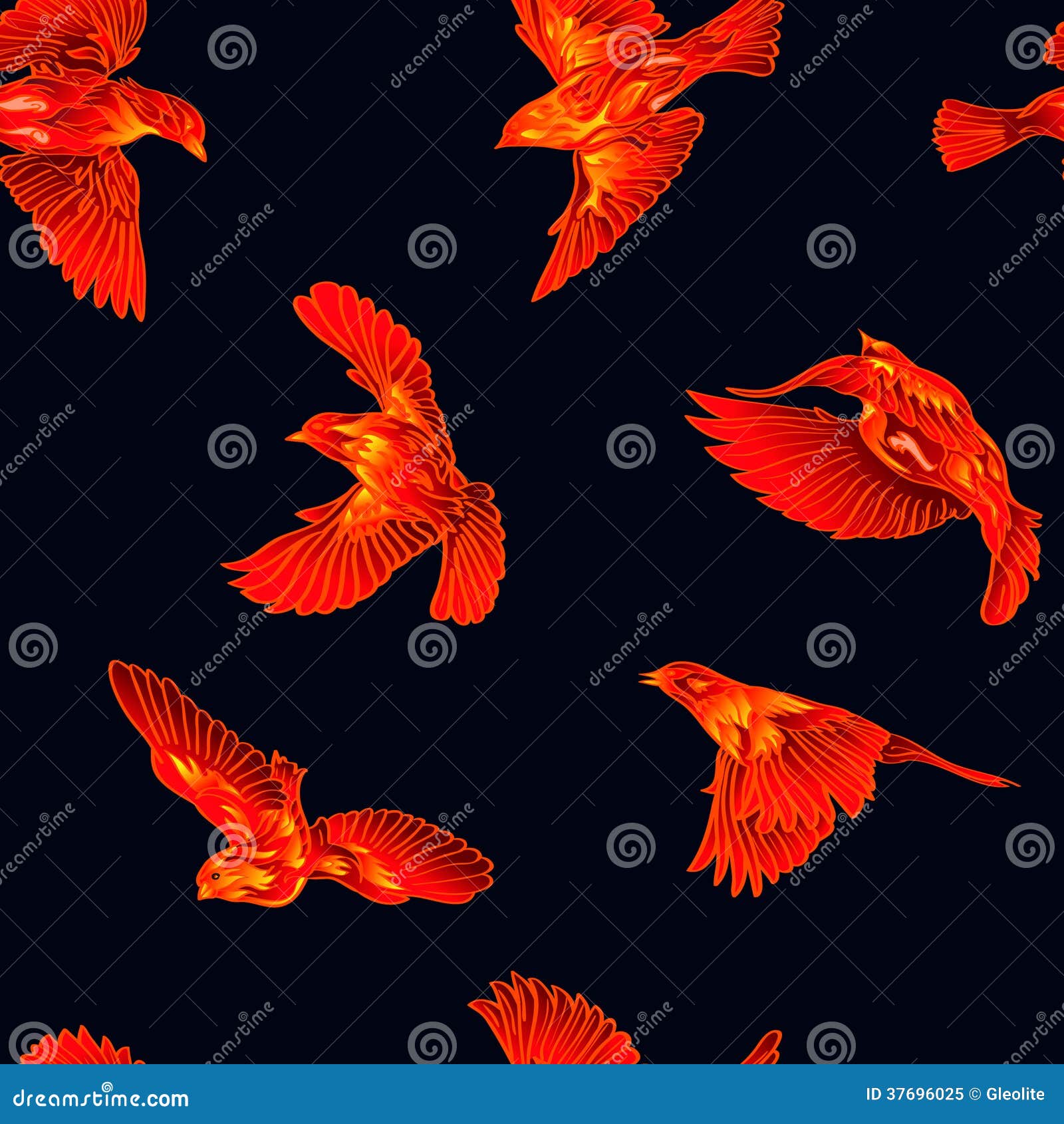 Fire Birds Seamless Pattern Stock Vector - Illustration of blue ...