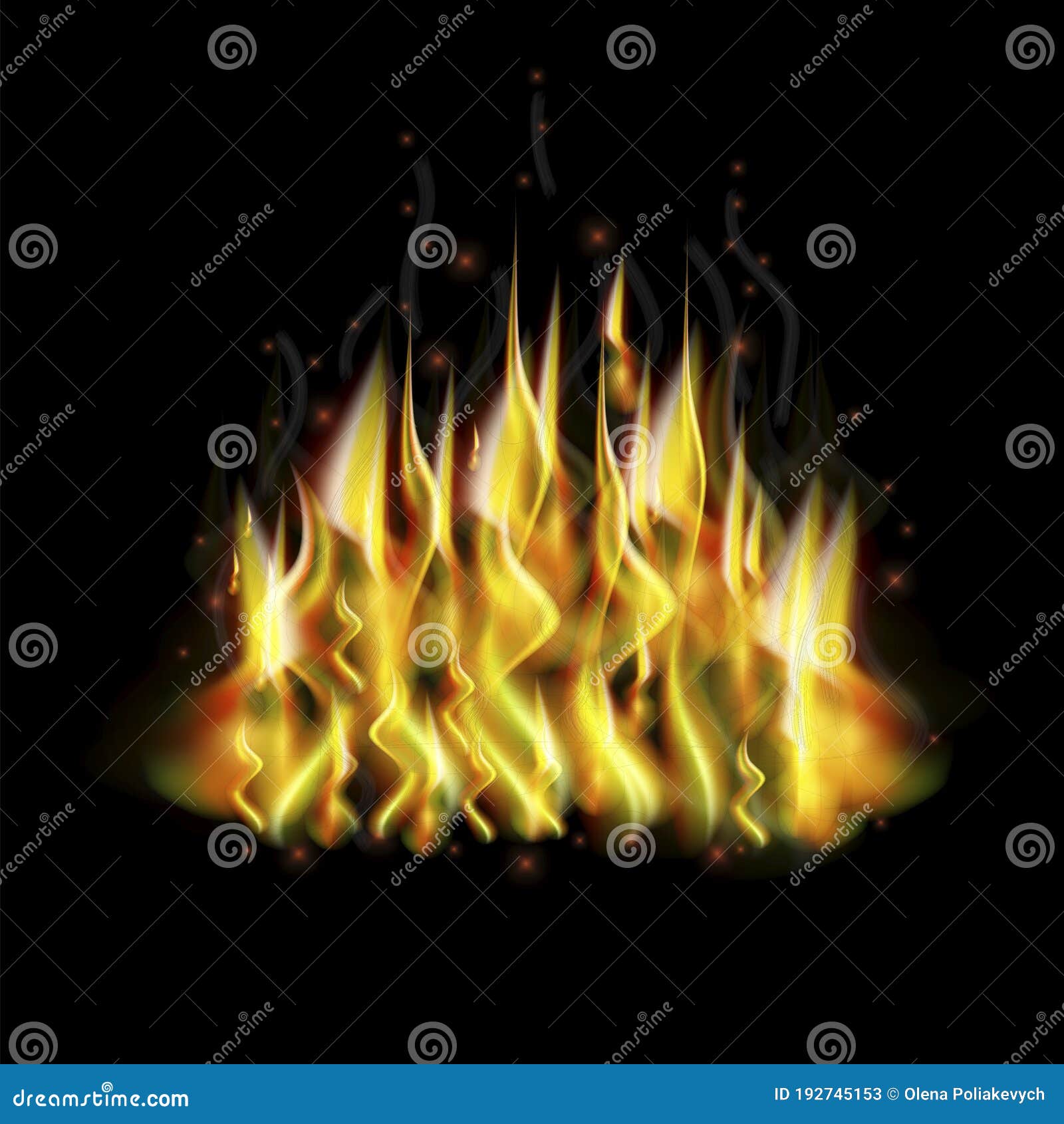 Fire on a Black Background. Fireplace Flame Light. Realistic Flames ...