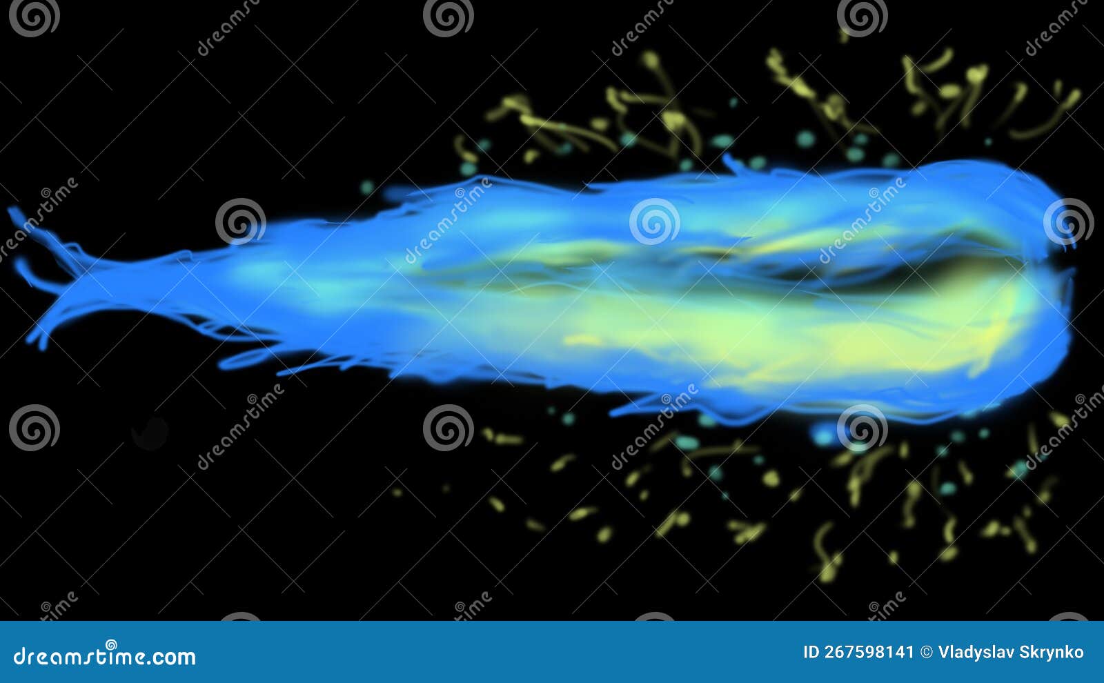 Fire on Black Background, Flare of Blue Gas, Rocket Fuel. Stock Image ...