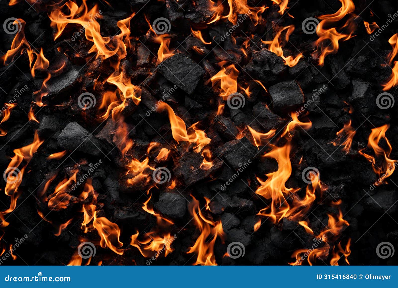 Fire on Black Coal Background. a Buring Landscape with Fire on the ...