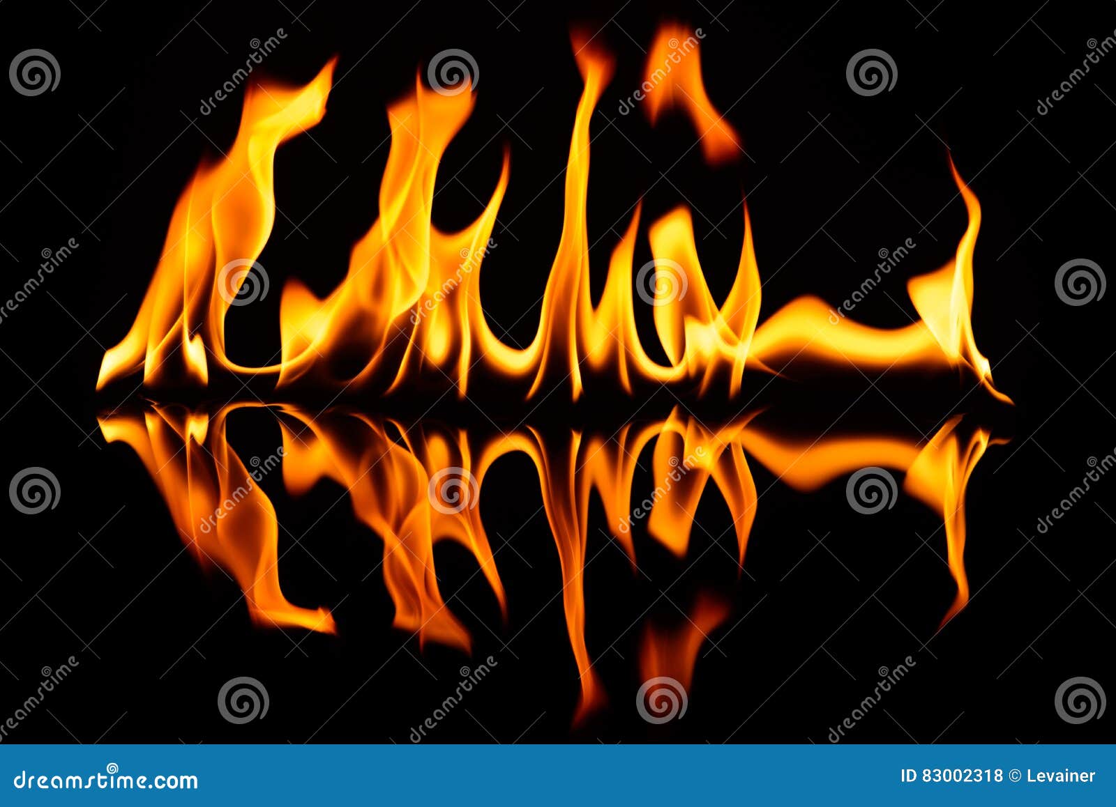 The Fire on Black Glass with a Reflection Stock Photo - Image of bright ...