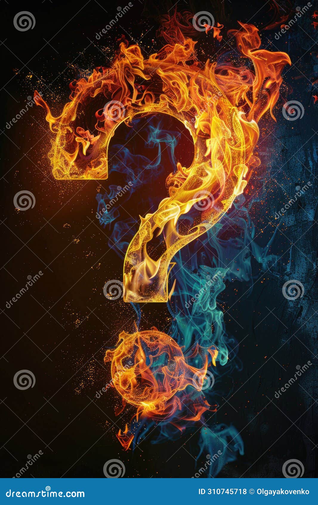 Fire Blazing Question Mark Engulfed in Multi-colored Fire and Colored ...