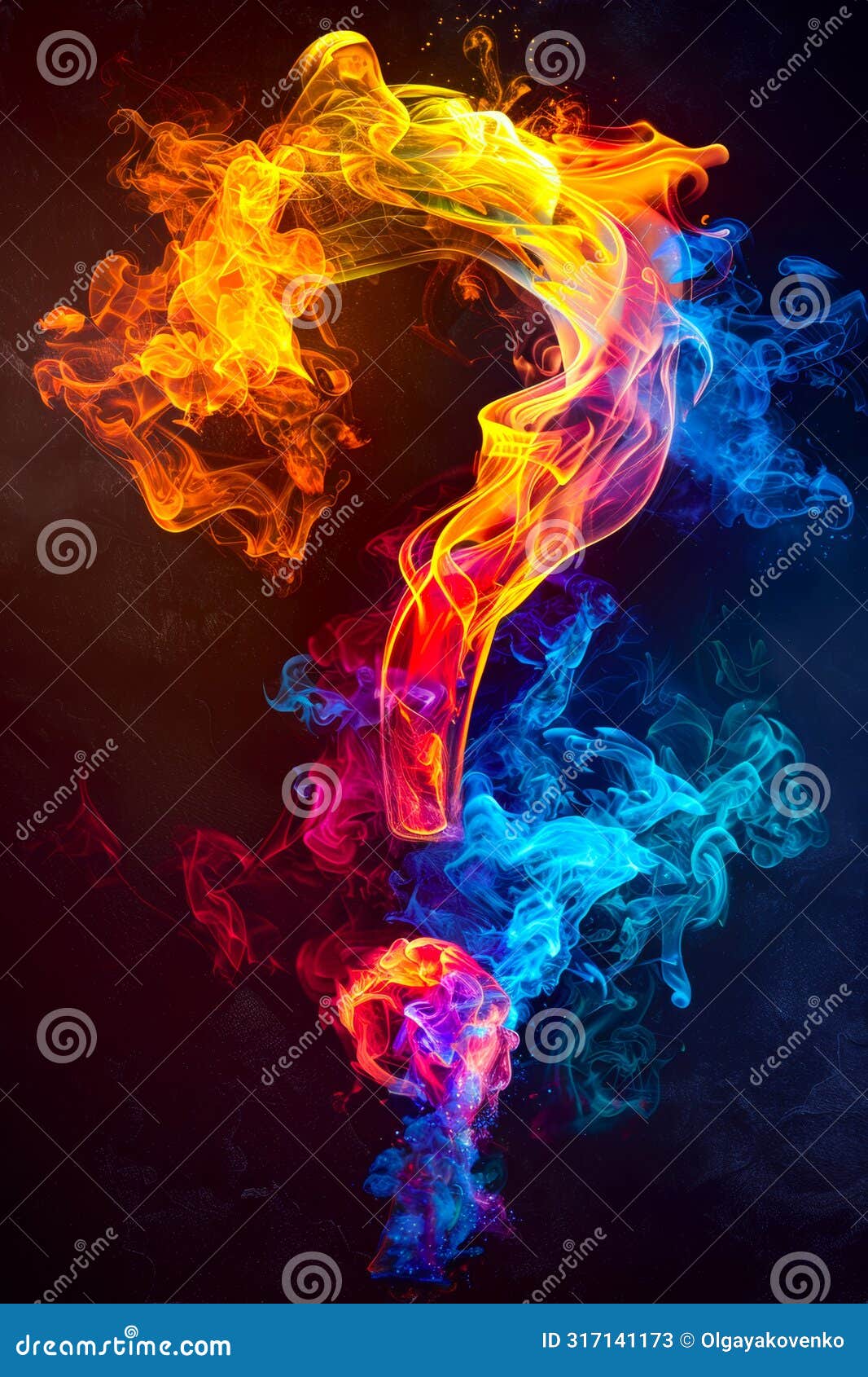 Fire Blazing Question Mark Engulfed In Multi-colored Fire And Colored ...