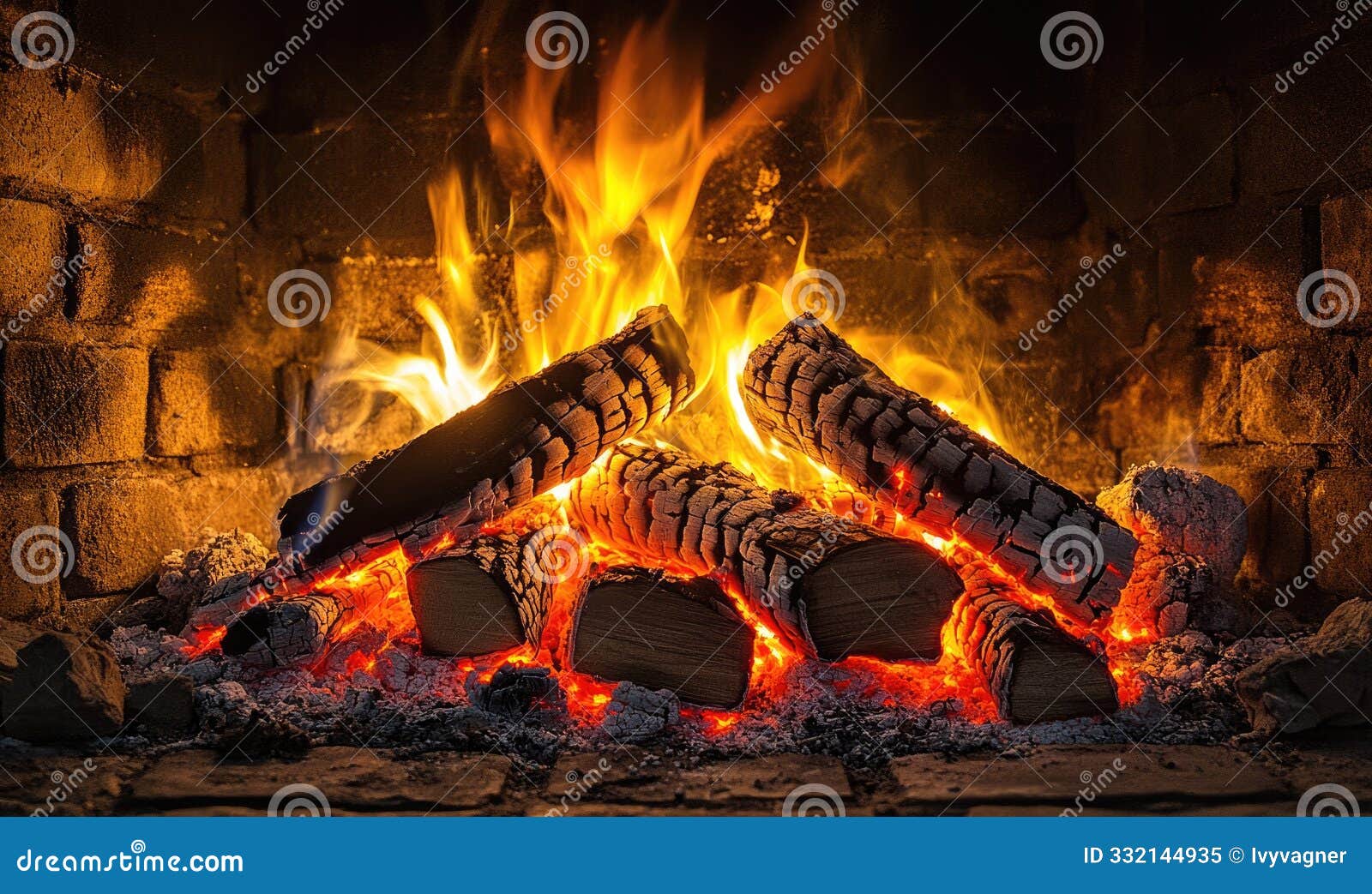 Hot Burning Wood Log Fire. Texture Fire Bonfire Embers. Royalty-Free ...