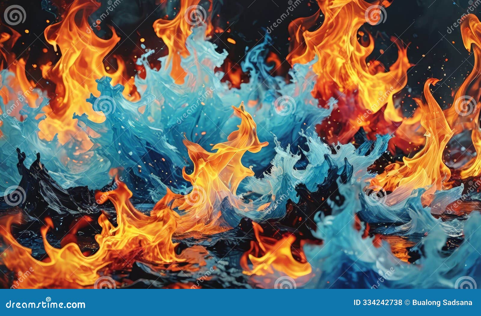 Fire with Blue and Red Flames Stock Illustration - Illustration of ...