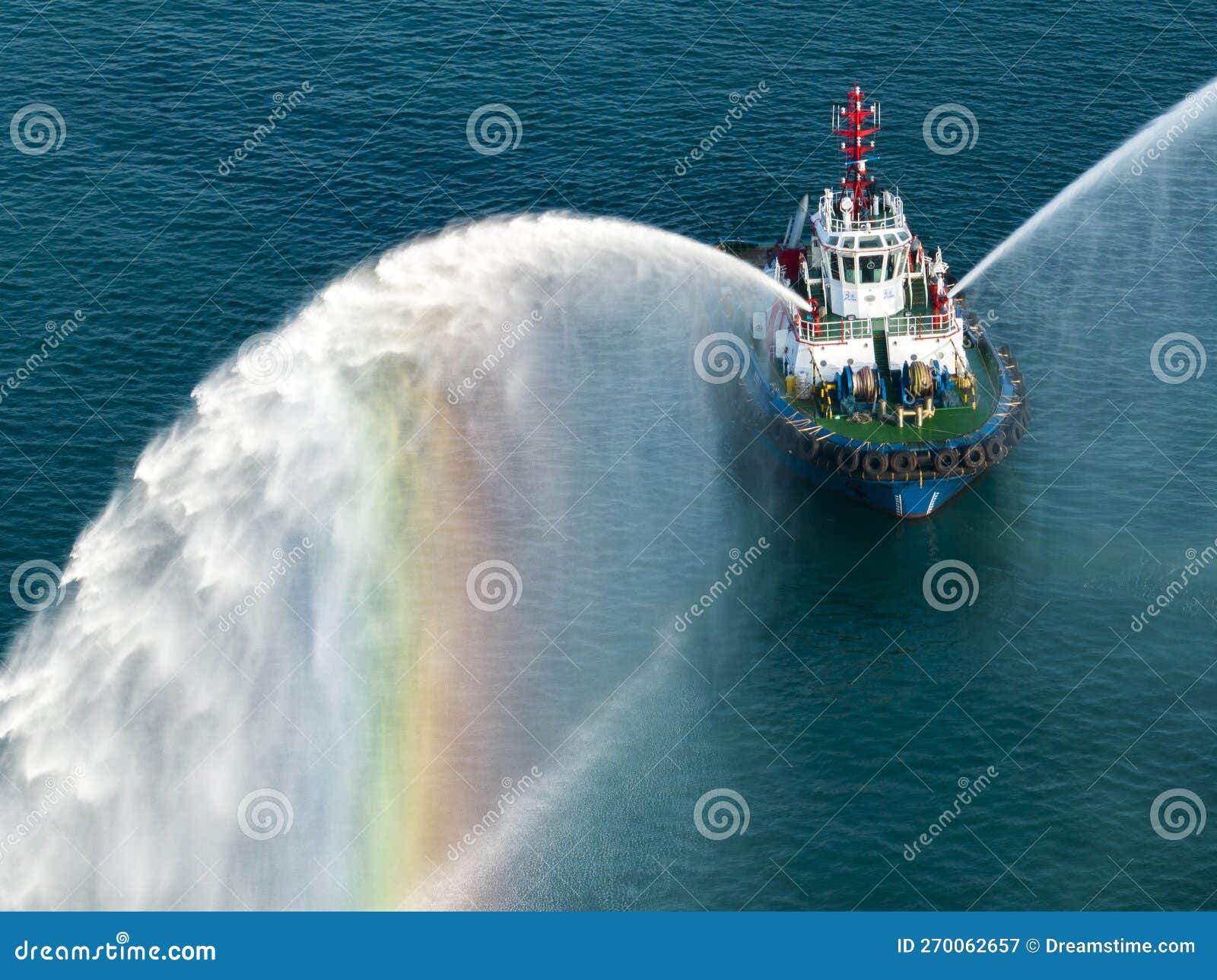 A Fire Boat Spray Water in the Ocean Stock Image - Image of coast, fire ...