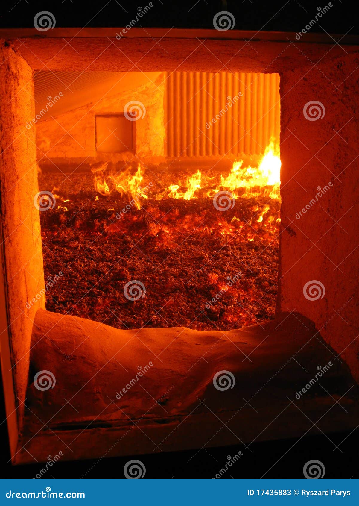 Fire in the boiler grate stock image. Image of biomass - 17435883