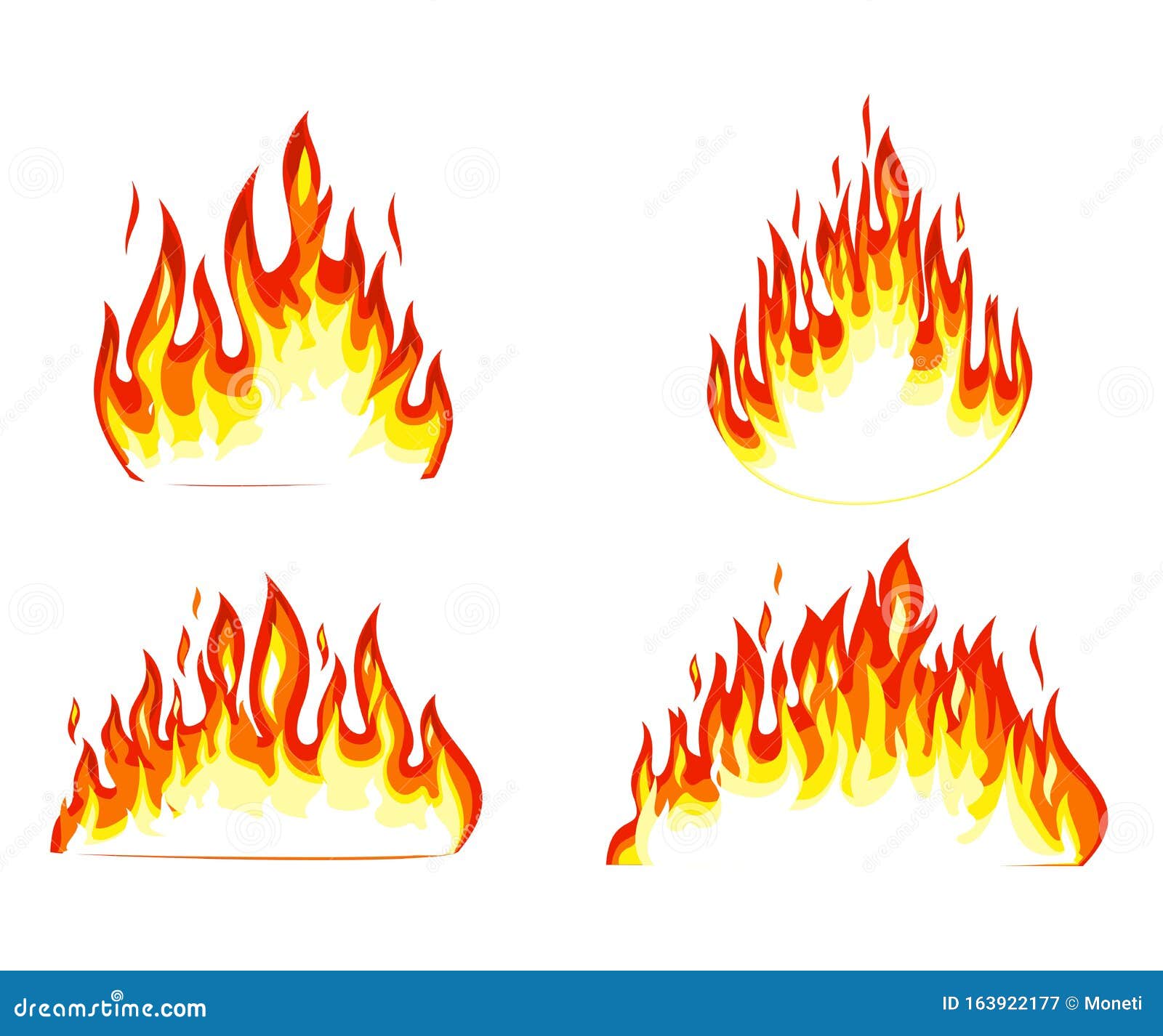 Fire Borders On White. Cartoon Flame Banner Border Elements, Orange ...