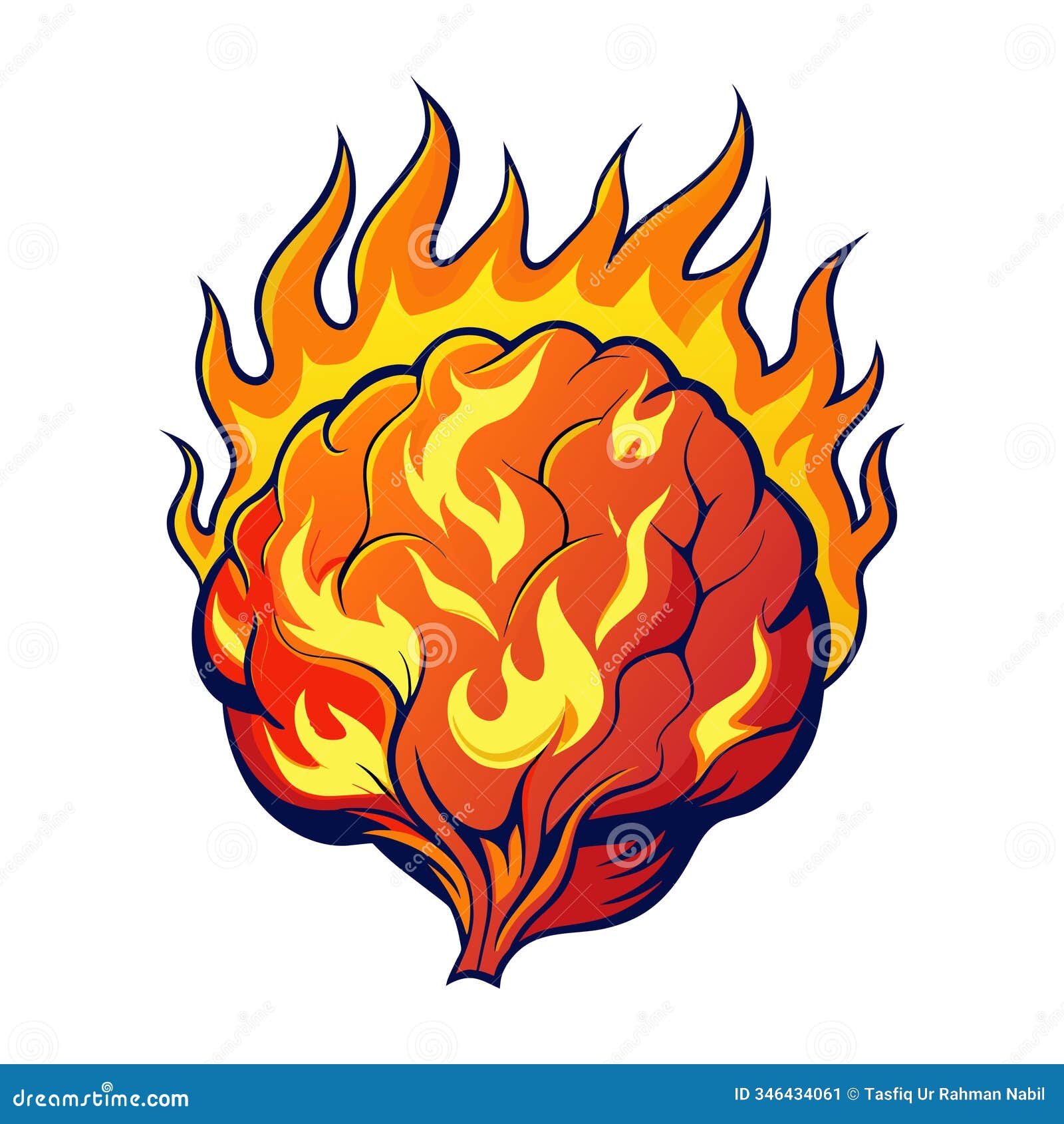 Fire in Brain. Flame in an Anatomical Brains Stock Illustration ...