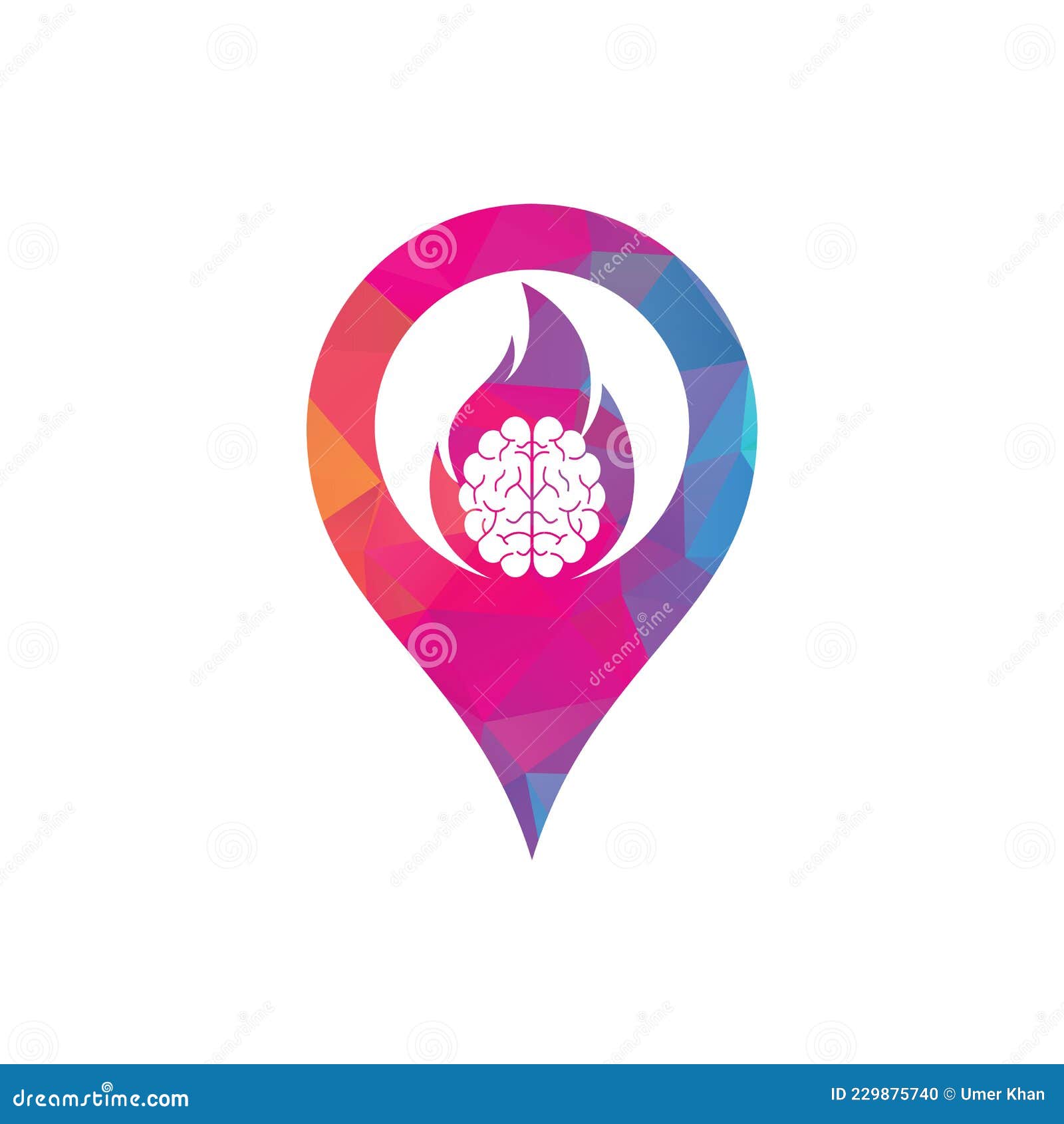 Fire Brain Map Pin Shape Concept Vector Logo Design Stock Vector ...