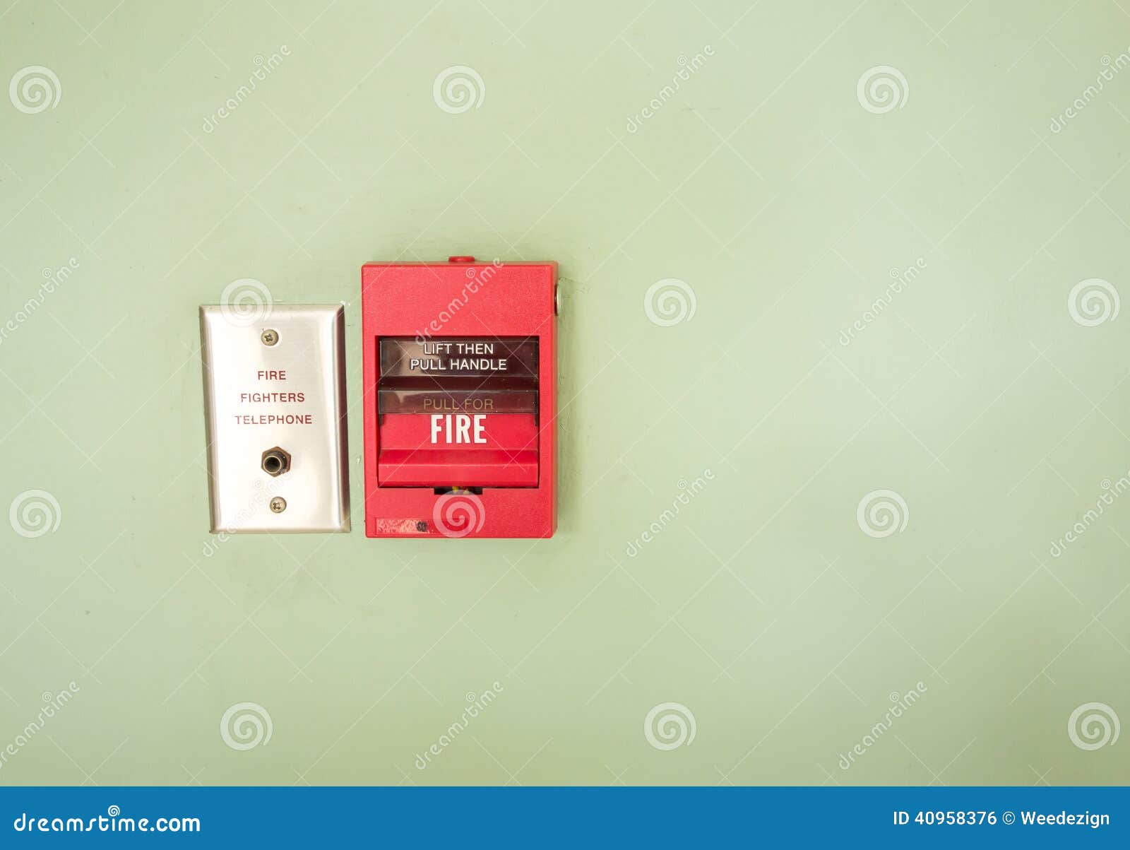 Fire Break Glass Fire Alarm in the Alarm on Green Wall Stock Photo ...