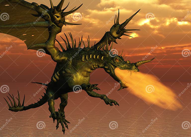 Fire Breathing Dragon stock illustration. Illustration of mythology ...