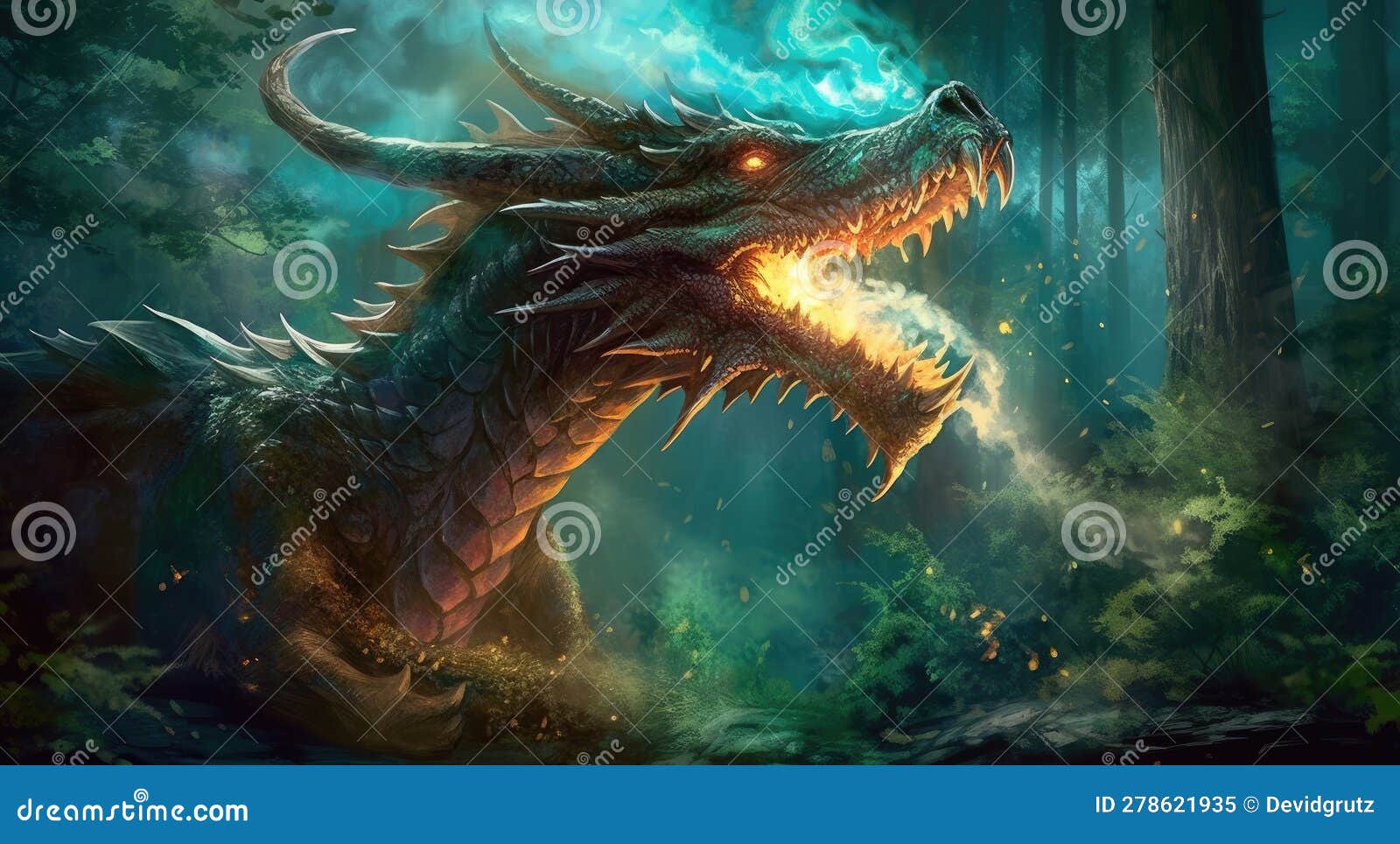 Fire-Breathing Dragon in a Mythical Forest. Generative AI Stock ...