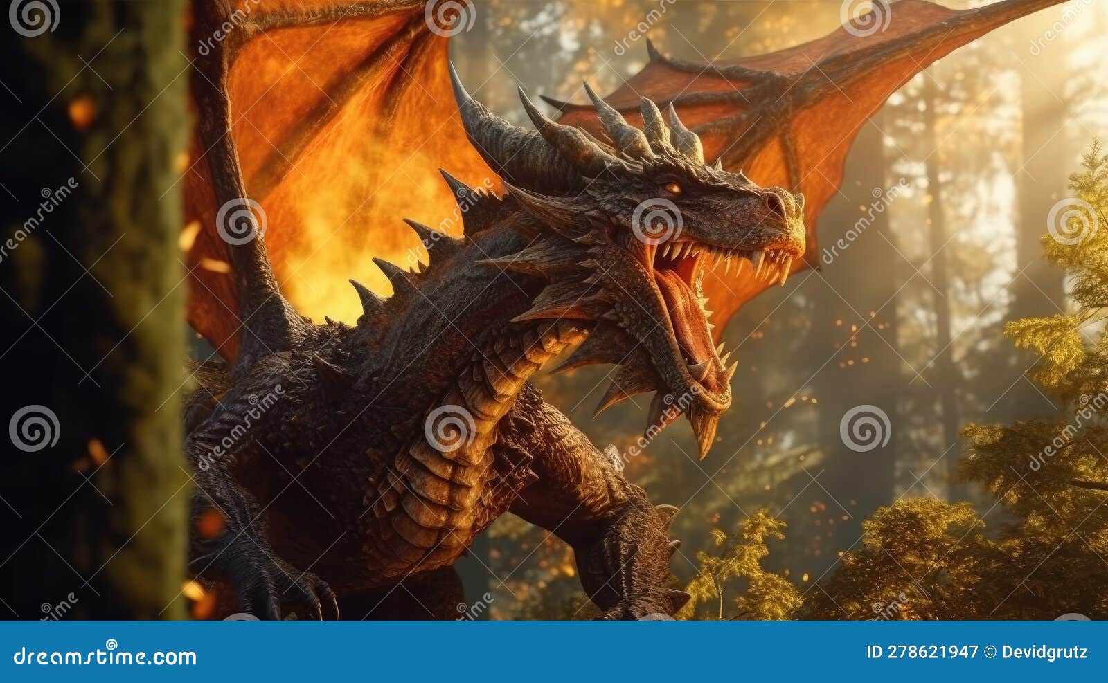 Fire-Breathing Dragon in a Mythical Forest. Generative AI Stock ...