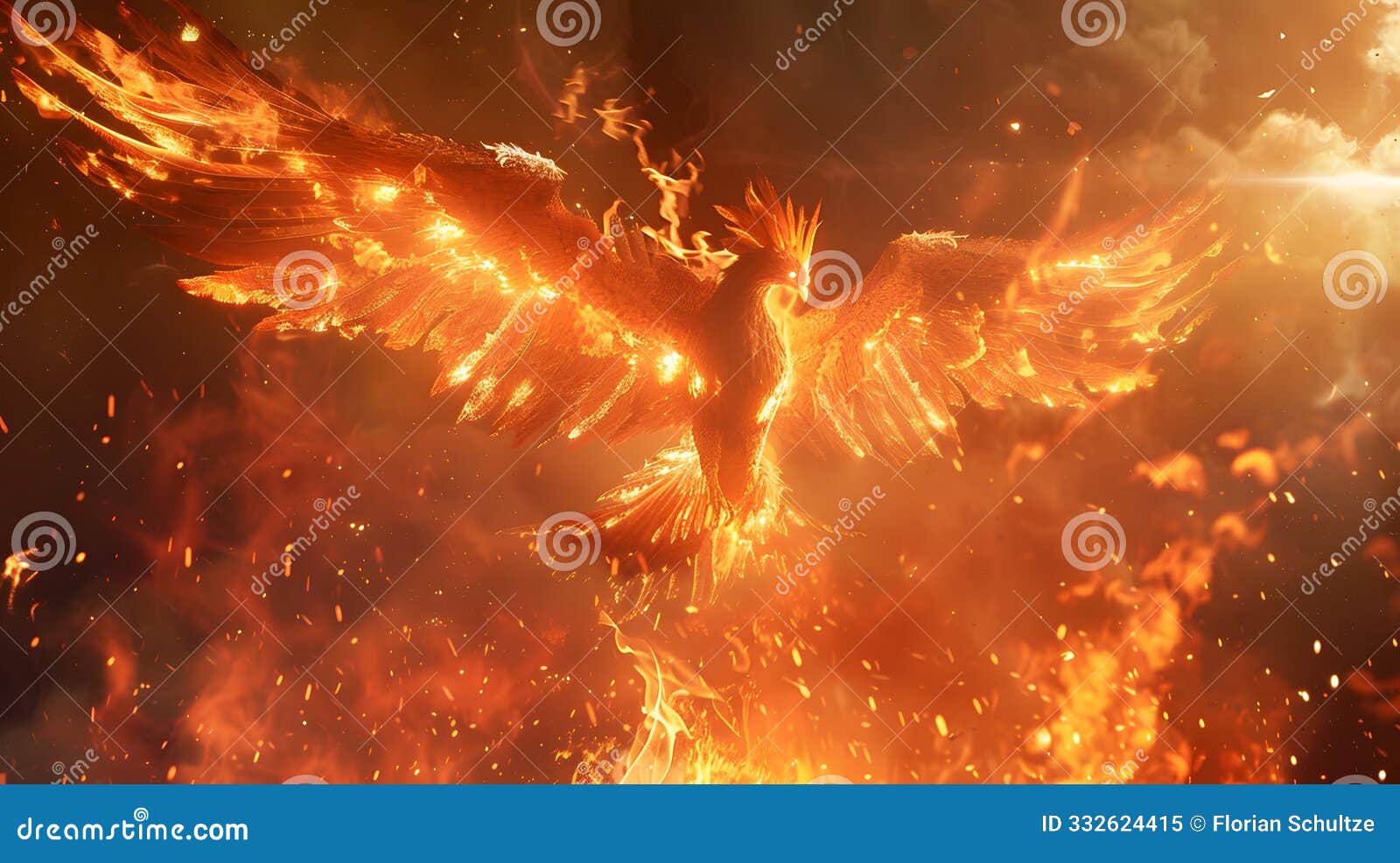 Fire-breathing Phoenix Rising from the Ashes Stock Illustration ...
