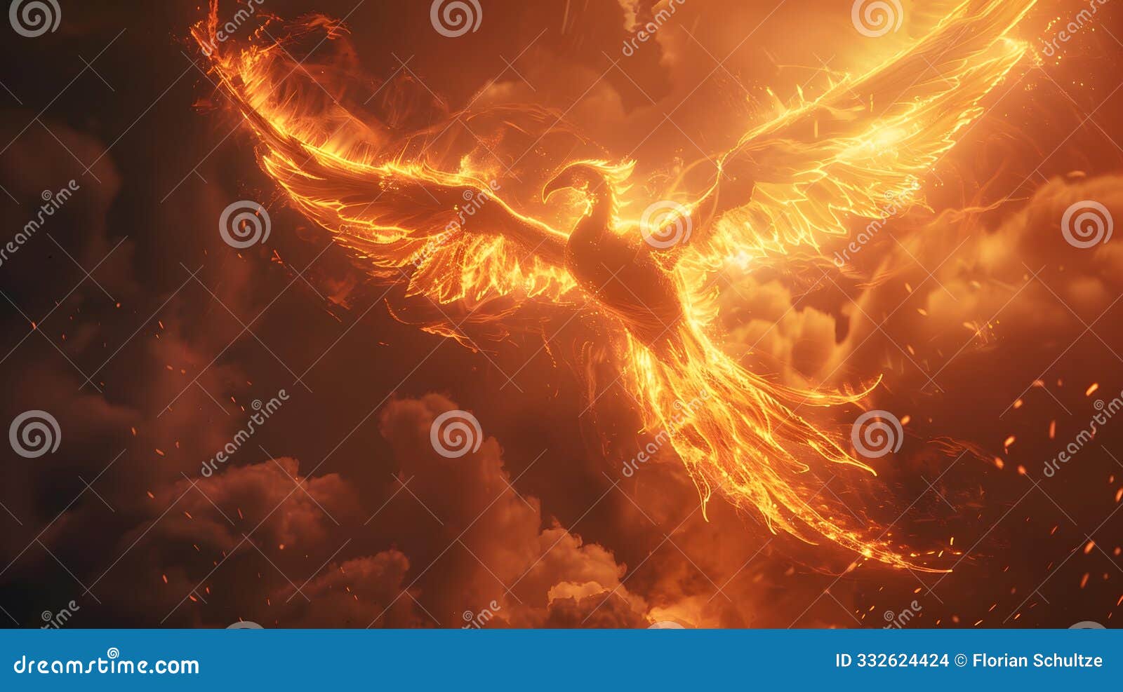 Fire-breathing Phoenix Rising from the Ashes Stock Illustration ...