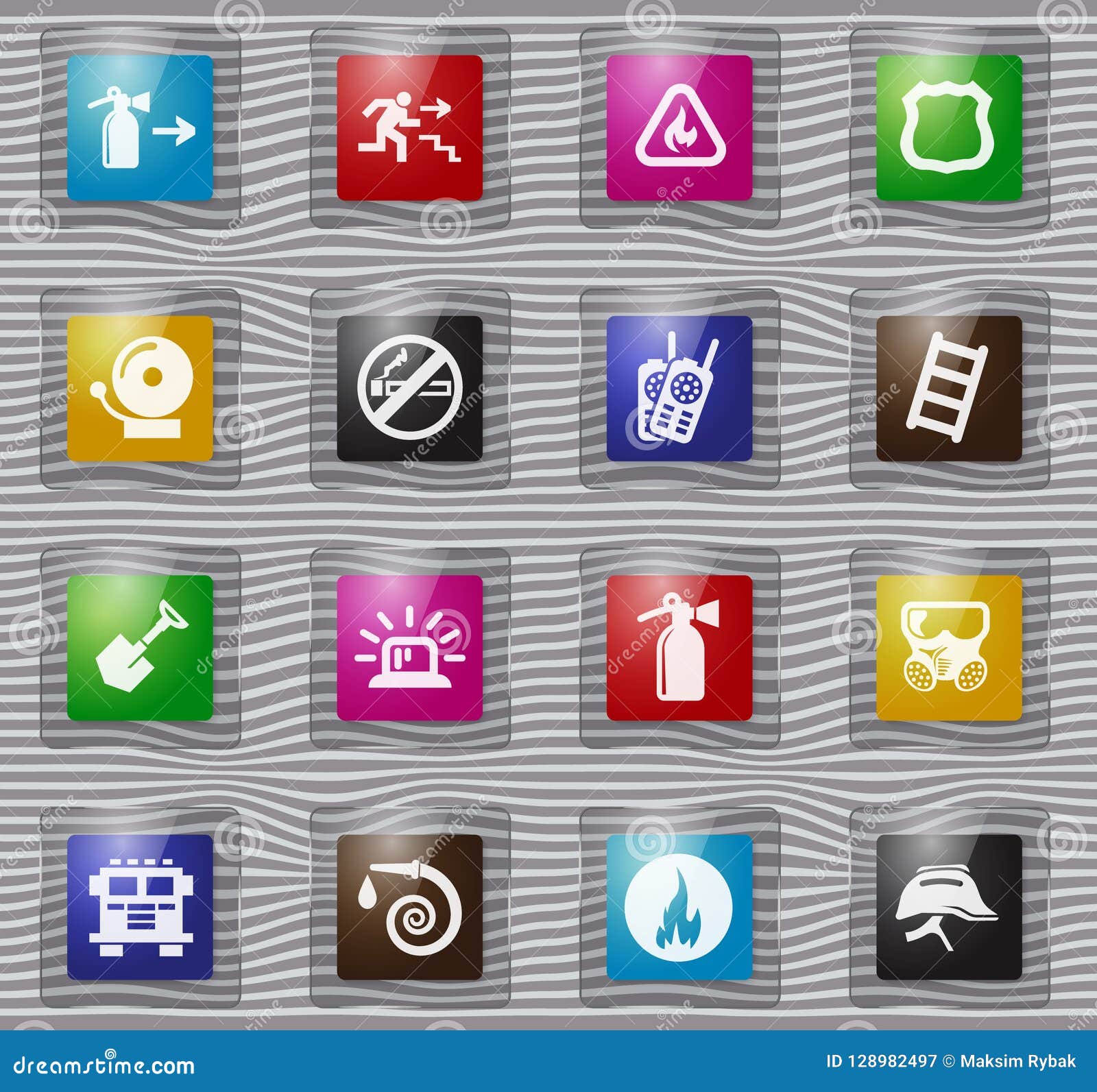 Fire-brigade Glass Icon Set Stock Vector - Illustration of hose ...