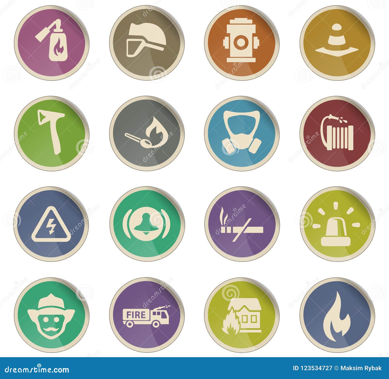 Fire brigade icon set stock vector. Illustration of tension - 123534727