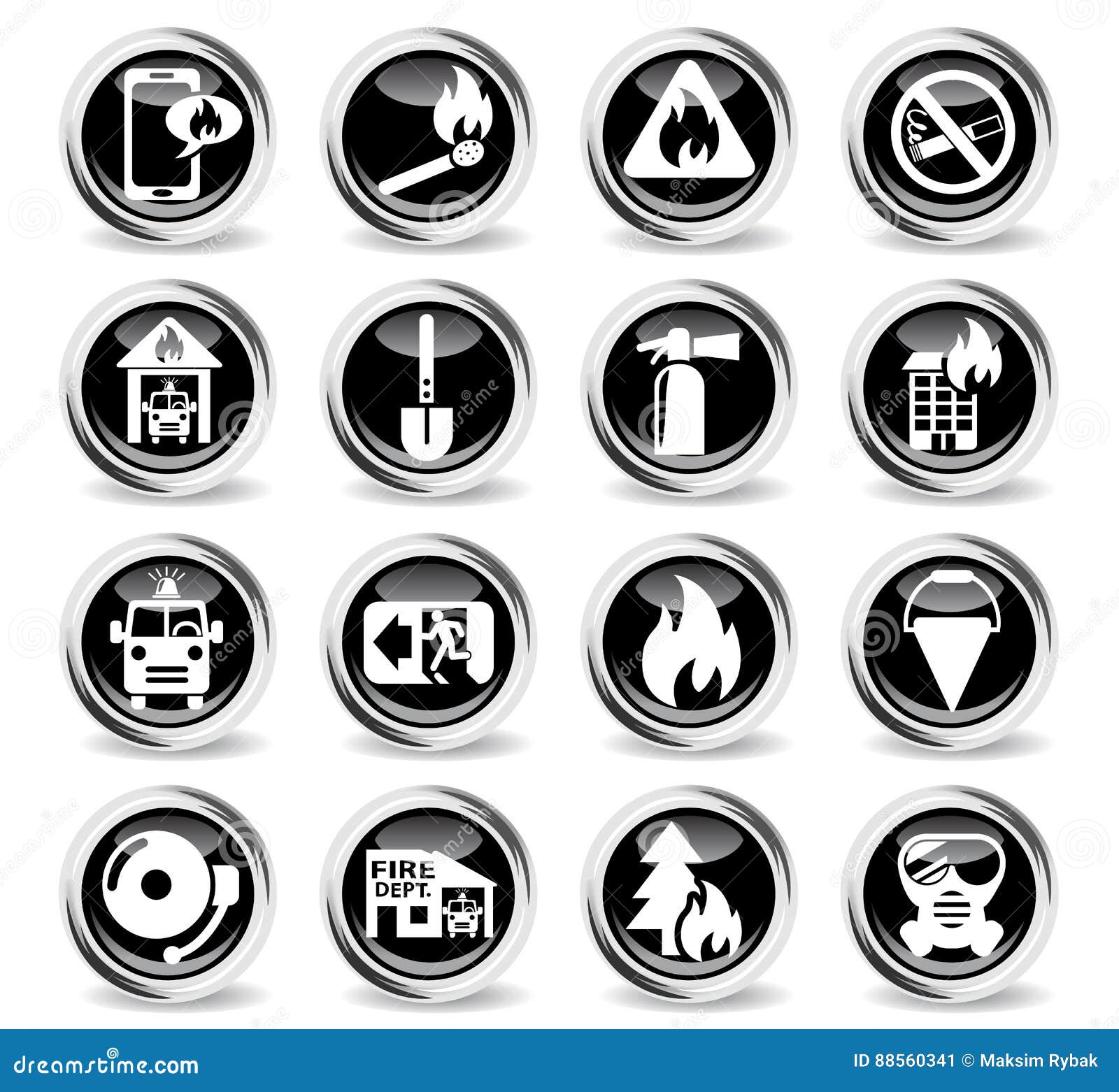 Fire brigade icon set stock illustration. Illustration of flames - 88560341
