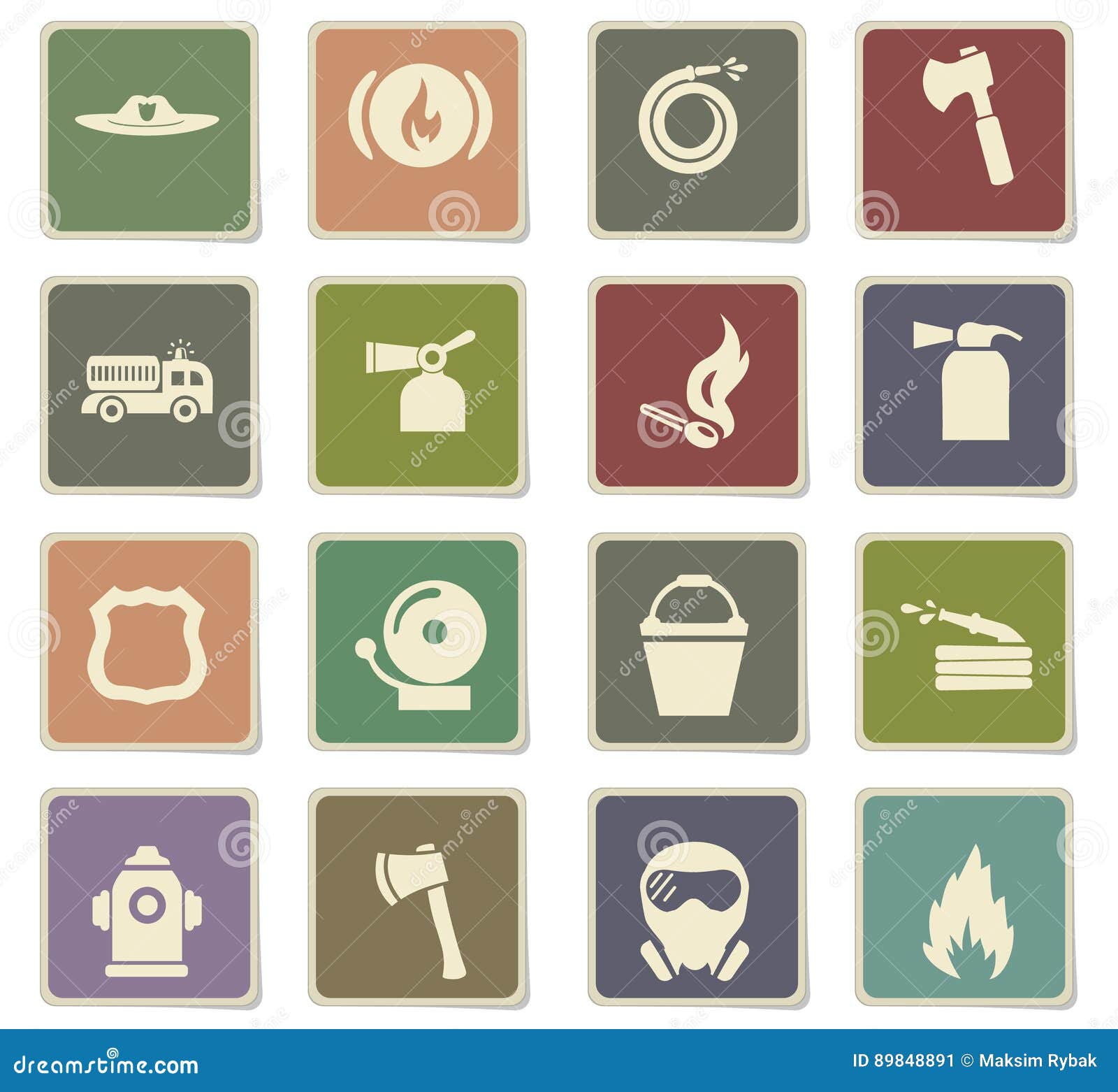 Fire brigade icon set stock illustration. Illustration of symbol - 89848891