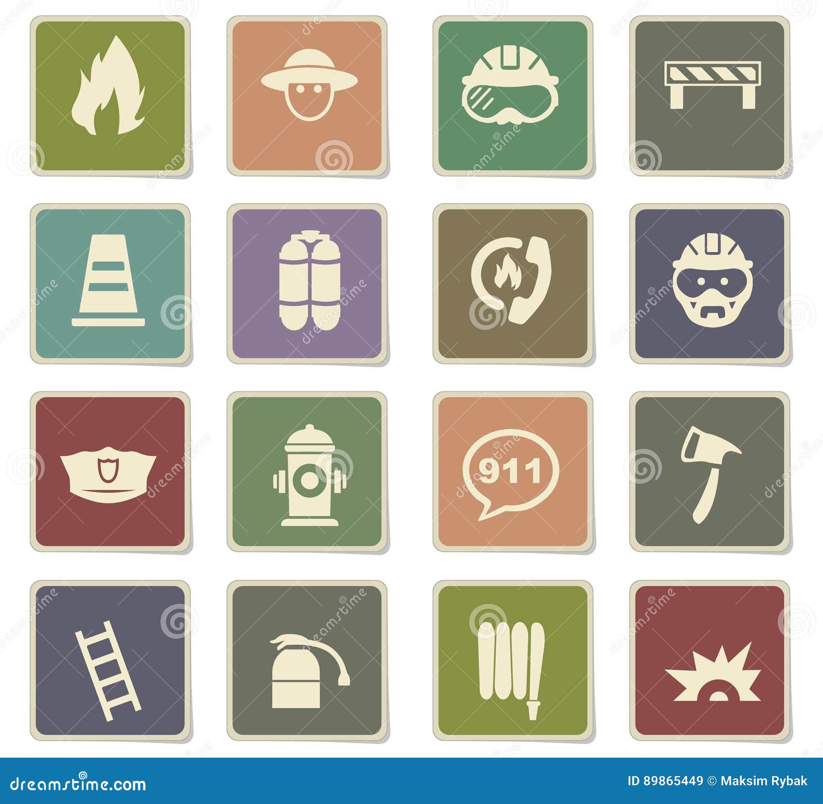 Fire brigade icon set stock illustration. Illustration of flame - 89865449