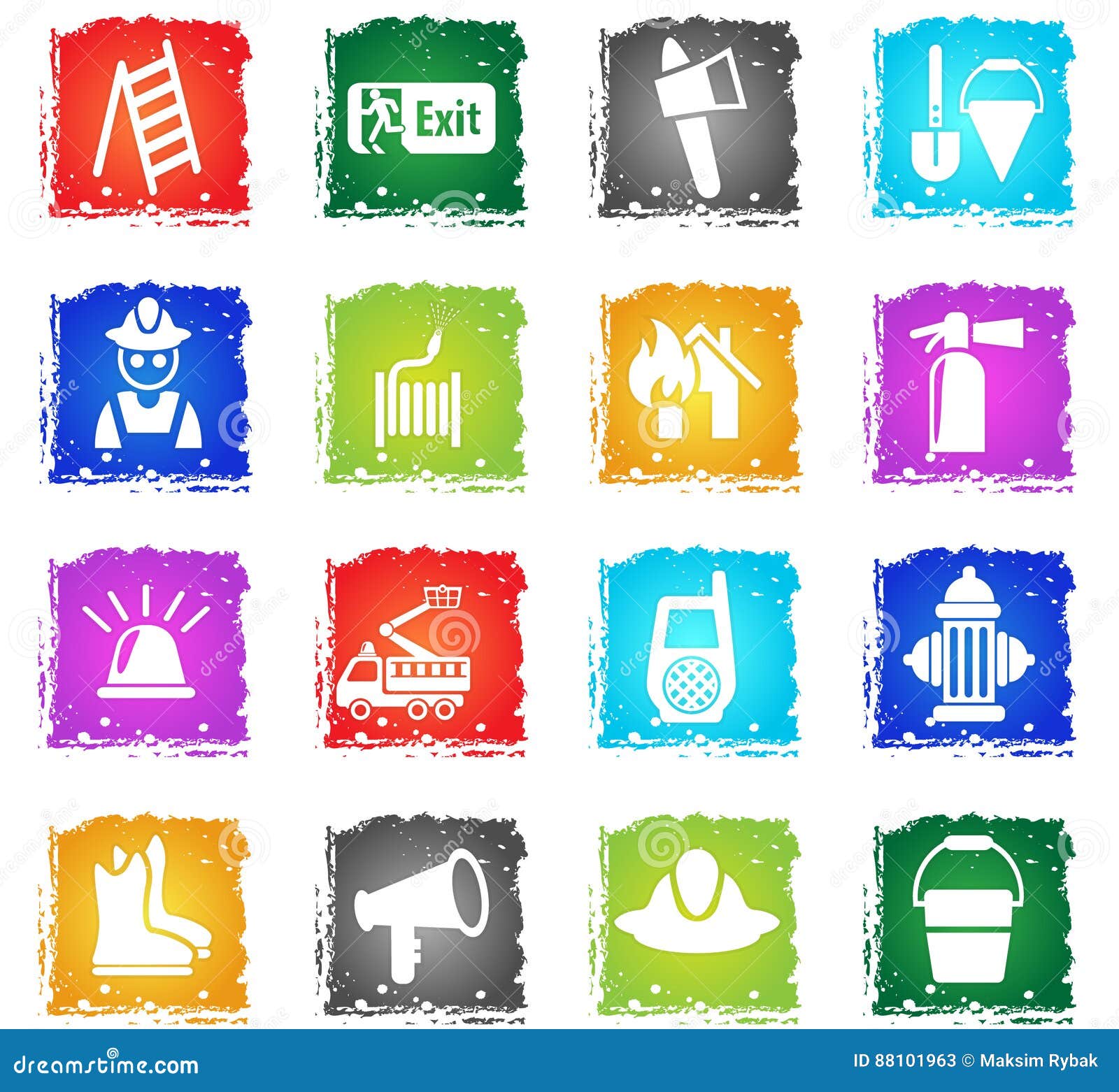 Fire brigade icon set stock vector. Illustration of shovel - 88101963
