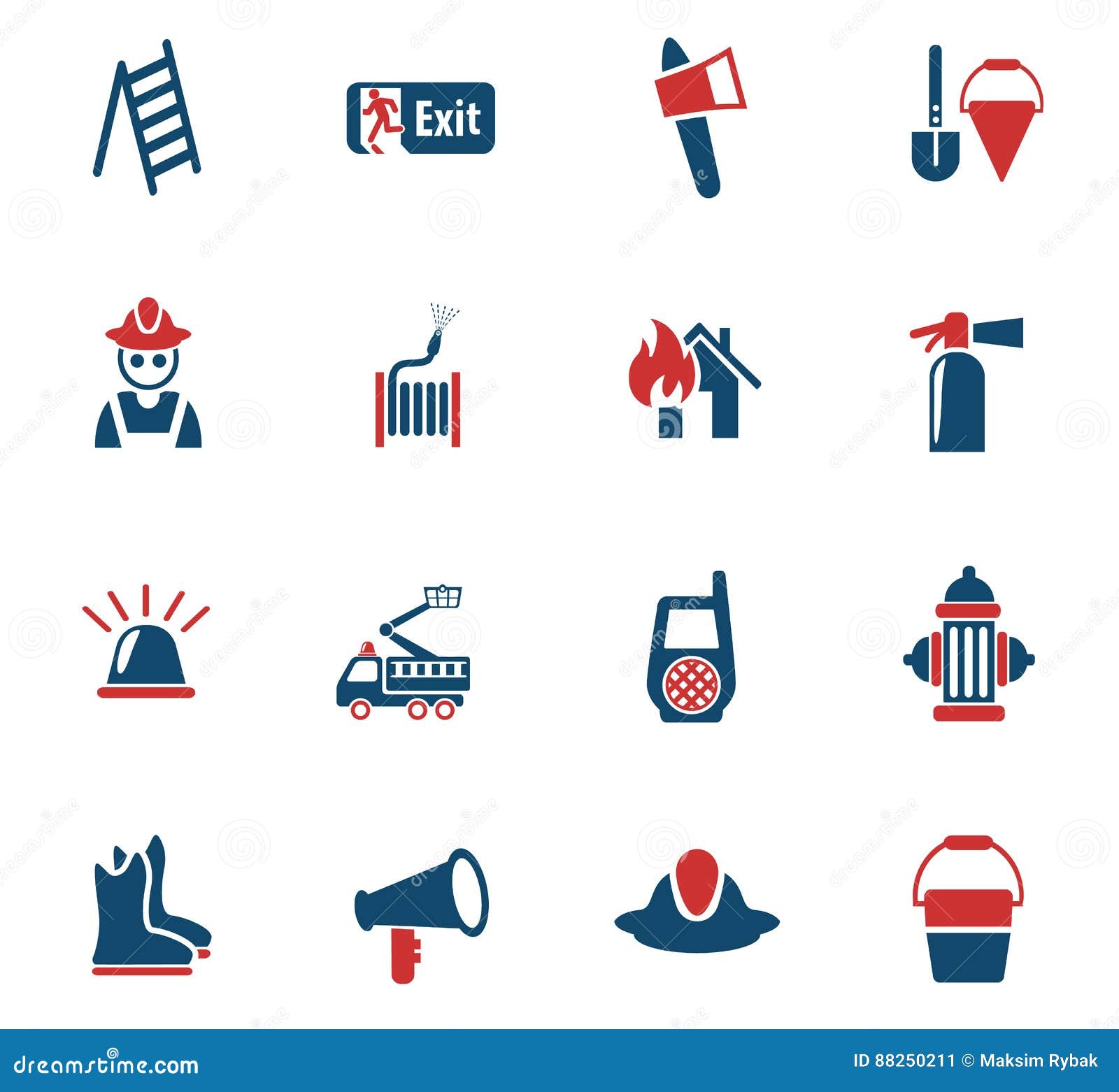 Fire brigade icon set stock vector. Illustration of firefighter - 88250211