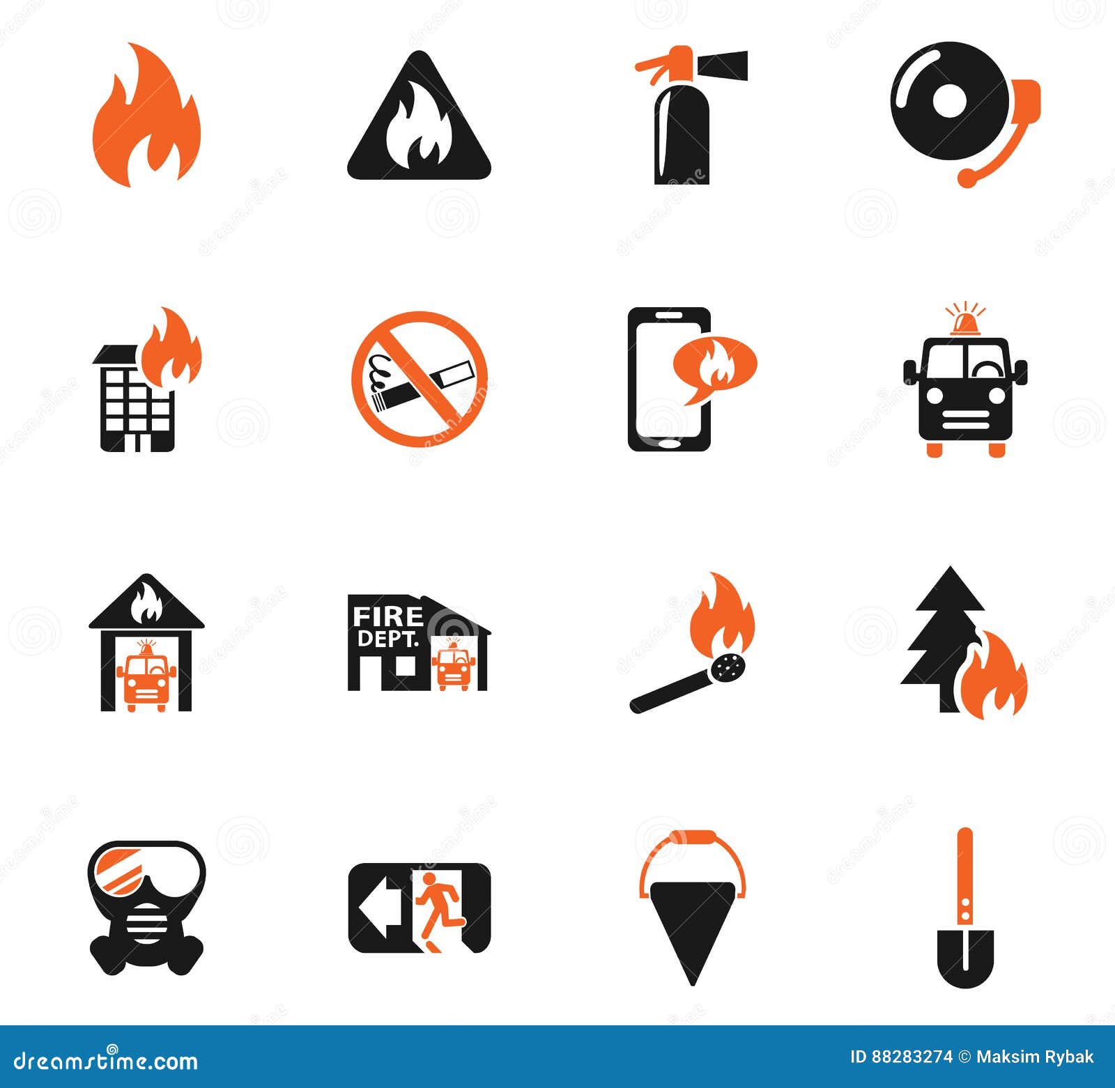 Fire brigade icon set stock illustration. Illustration of flames - 88283274
