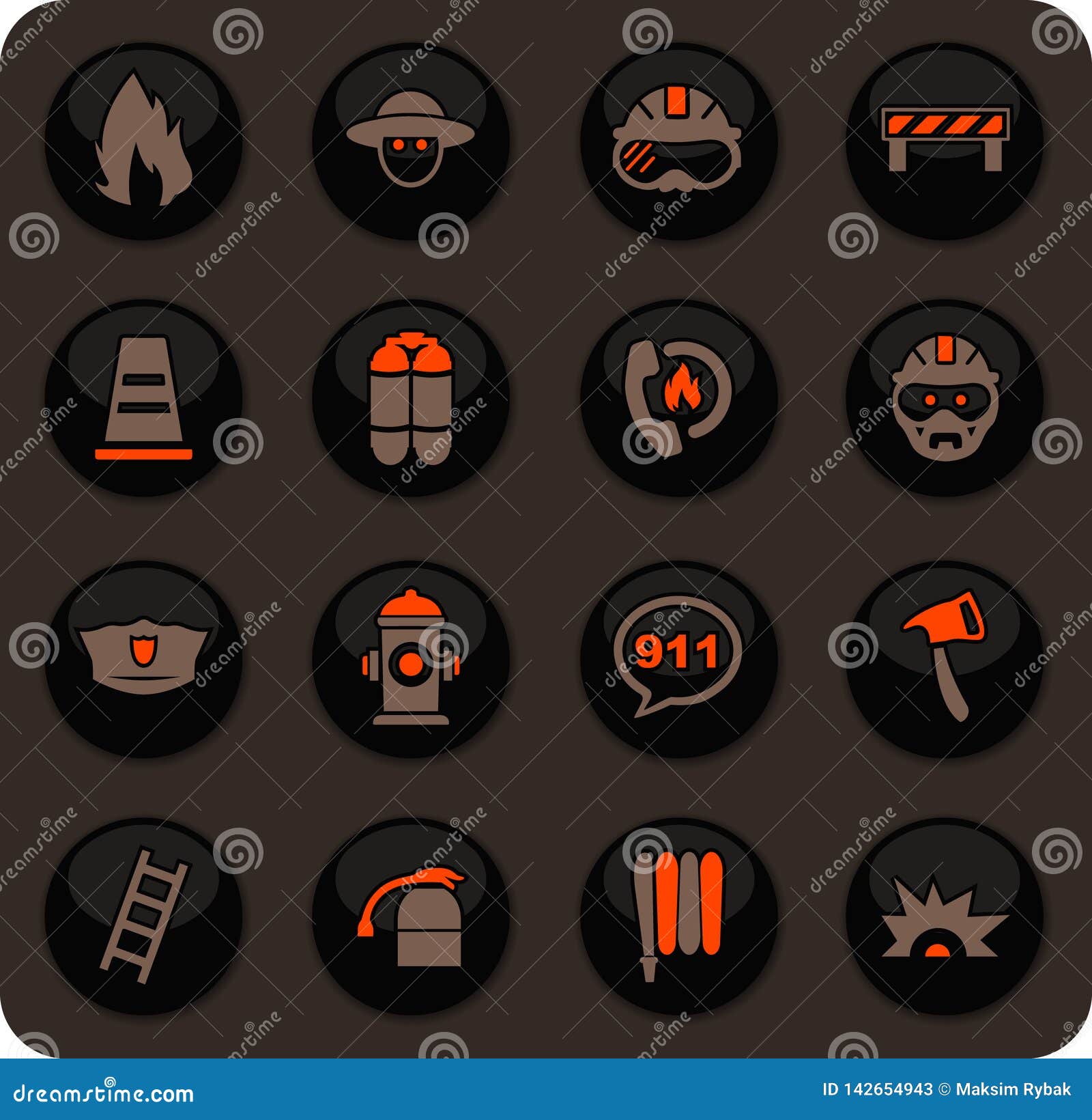 Fire brigade icons set stock vector. Illustration of department - 142654943
