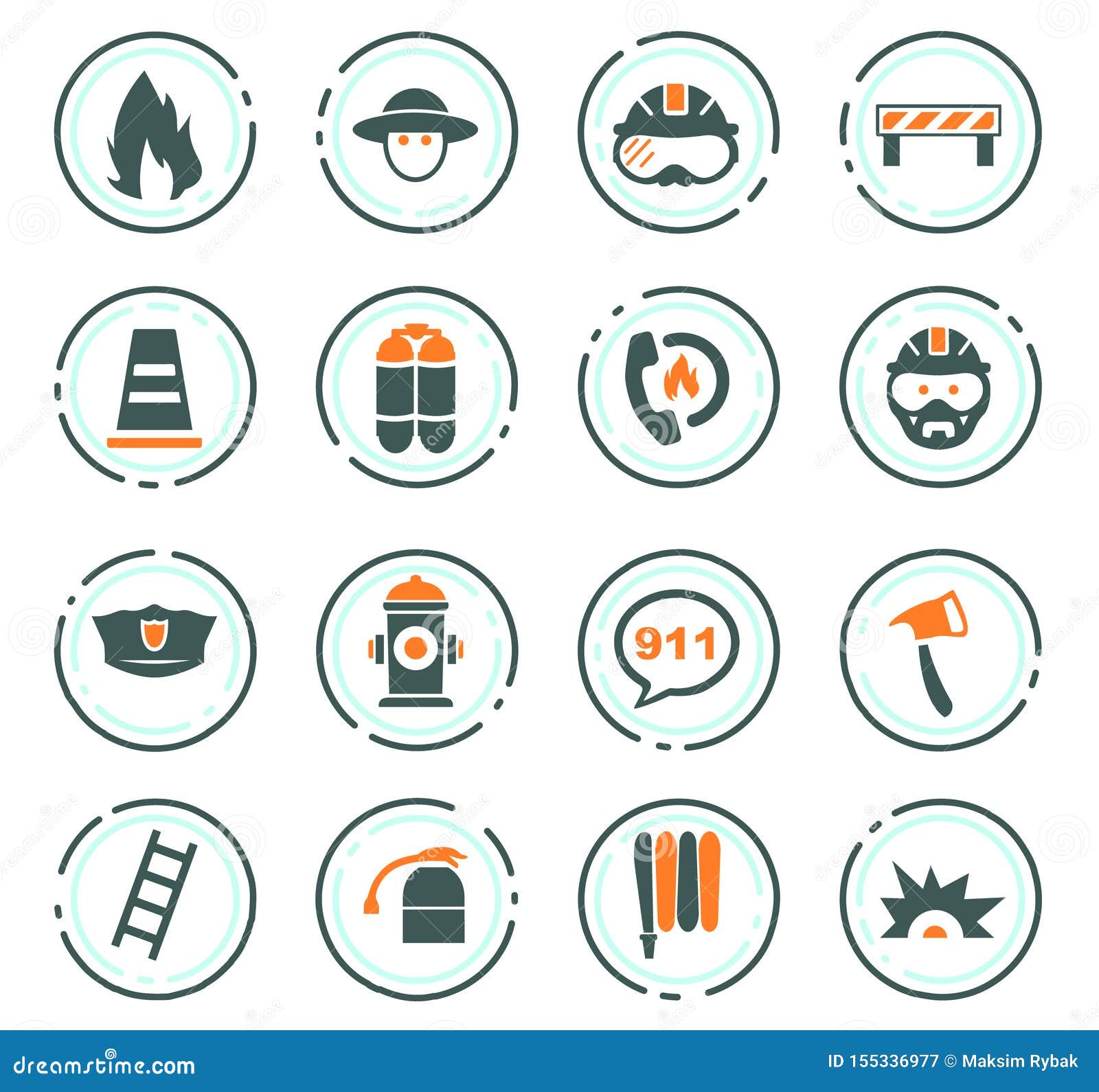Fire brigade icons set stock vector. Illustration of mask - 155336977