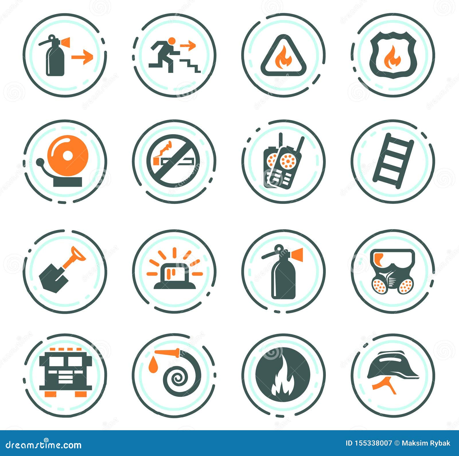 Fire brigade icons set stock vector. Illustration of firefighting ...