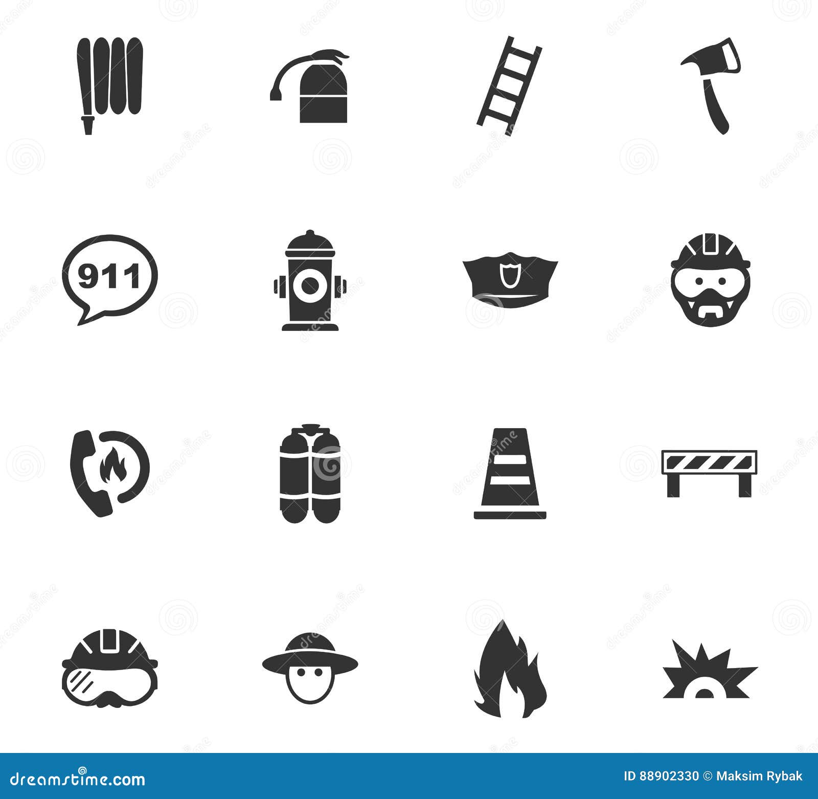 Fire brigade icons set stock illustration. Illustration of mask - 88902330