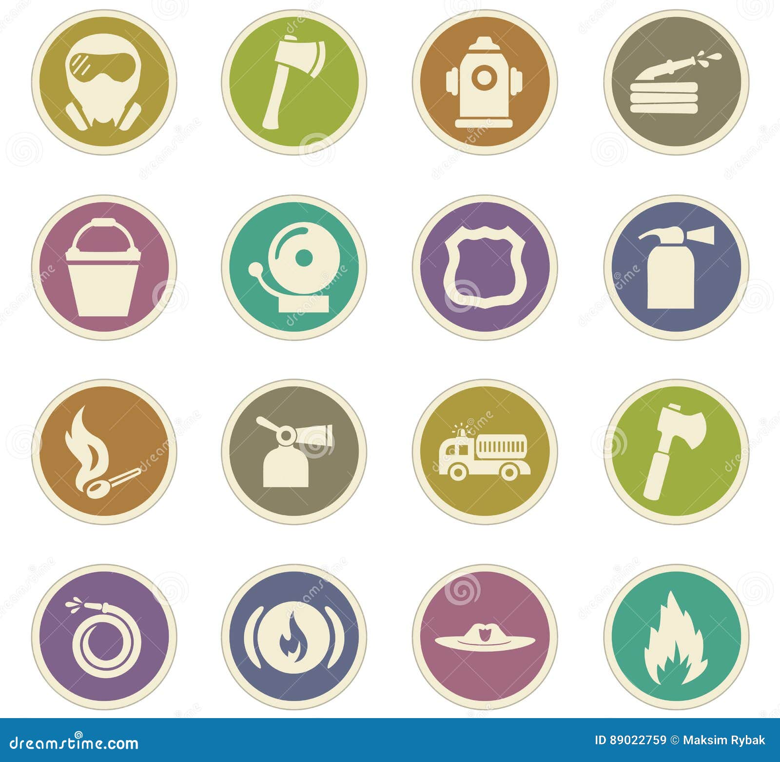 Fire brigade icons set stock vector. Illustration of emergency - 89022759