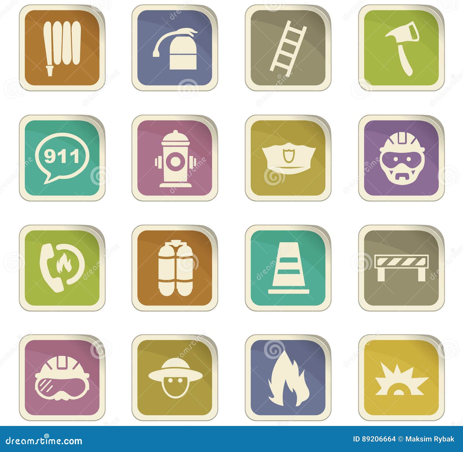 Fire brigade icons set stock illustration. Illustration of danger ...