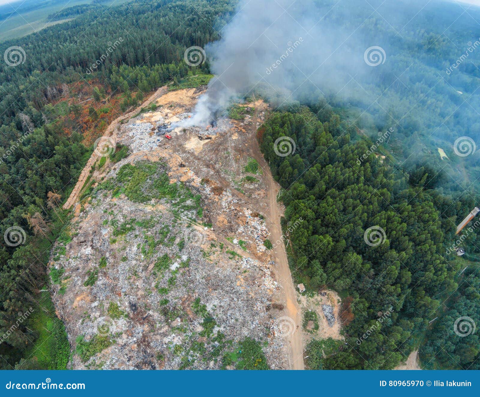 The Fire Brigade Puts Out the Fire at the Solid Waste Landfill. Stock ...