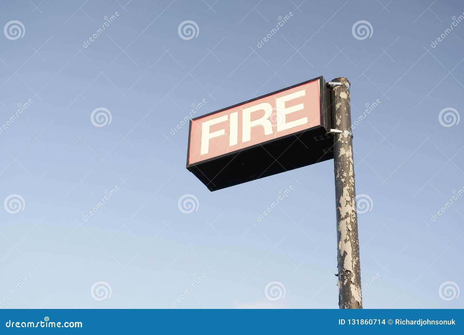 Fire Brigade Station Sign in Empty Blank Blue Sky Stock Photo - Image ...