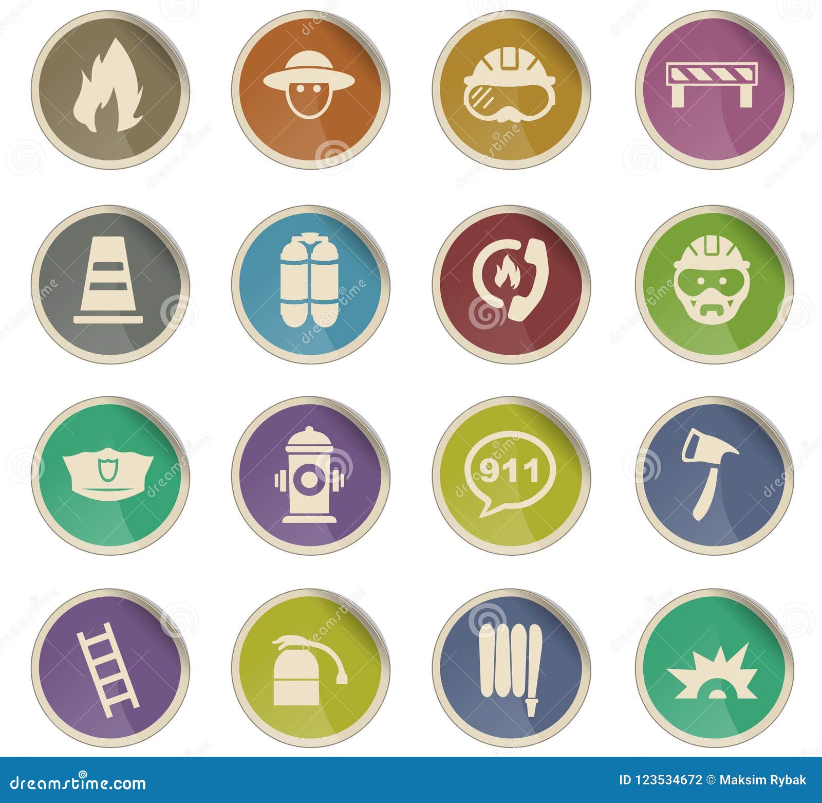 Fire brigade icon set stock vector. Illustration of phone - 123534672