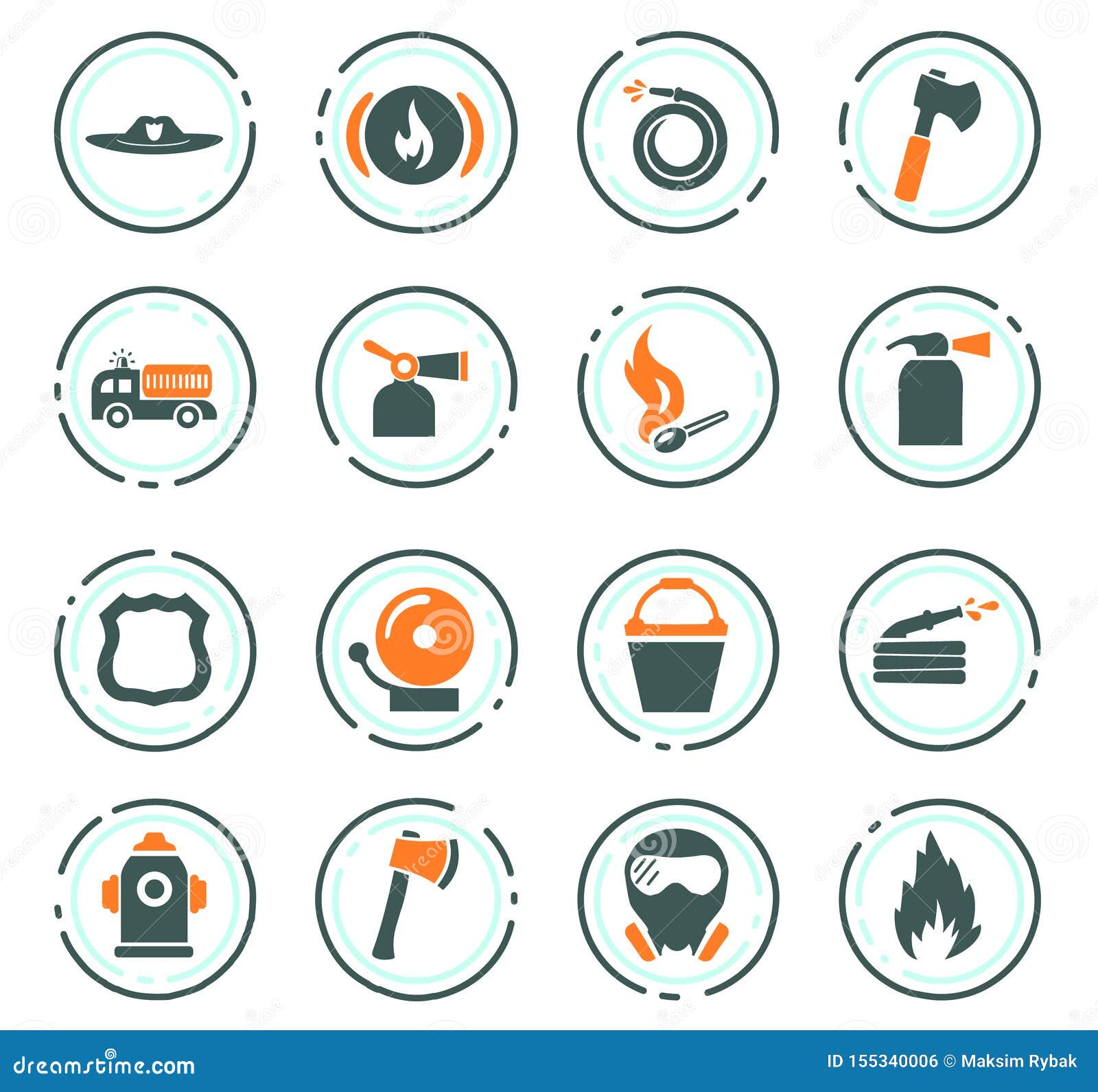 Fire-brigade icon set stock vector. Illustration of equipment - 155340006