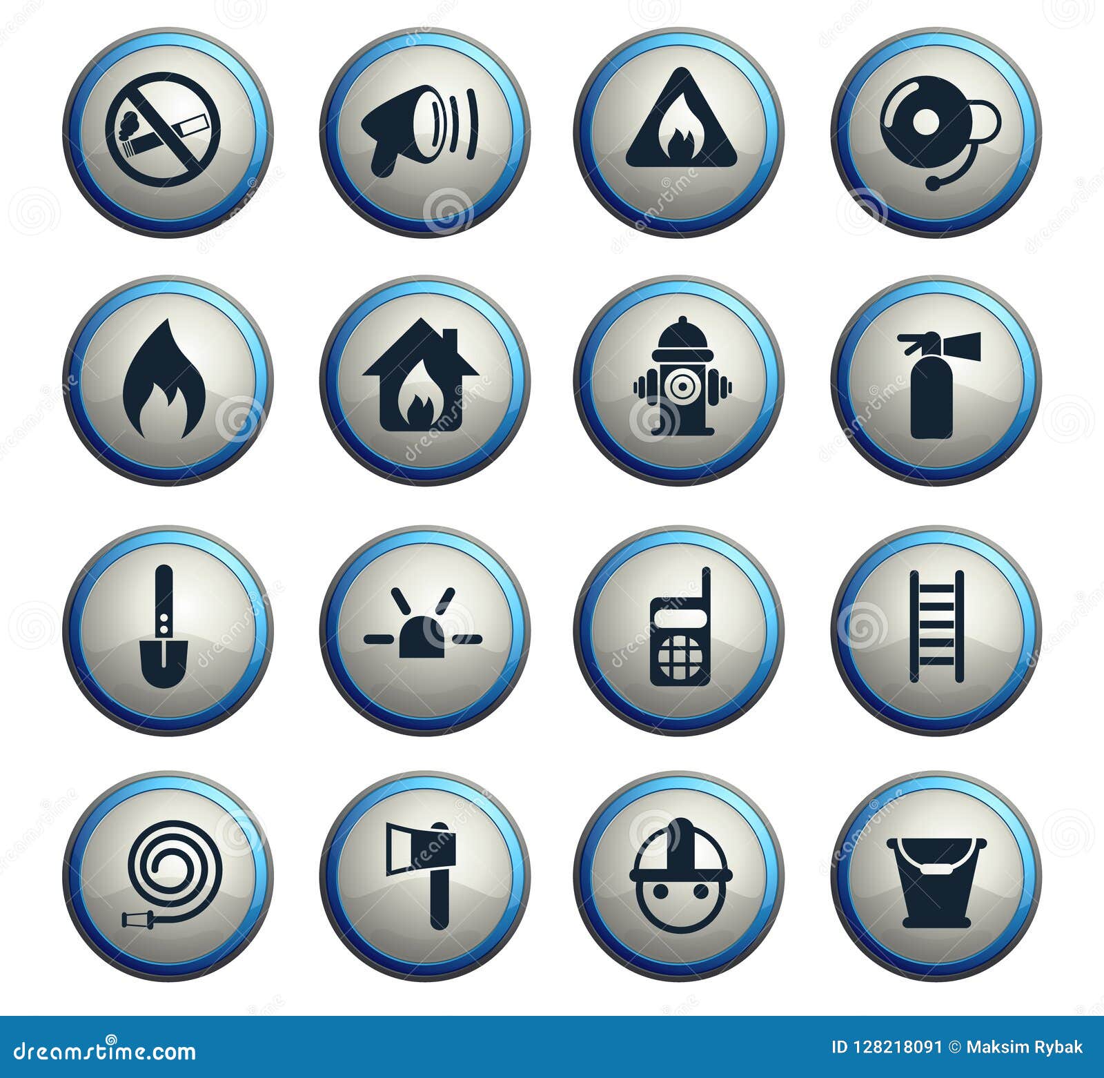Fire brigade icon set stock vector. Illustration of fire - 128218091