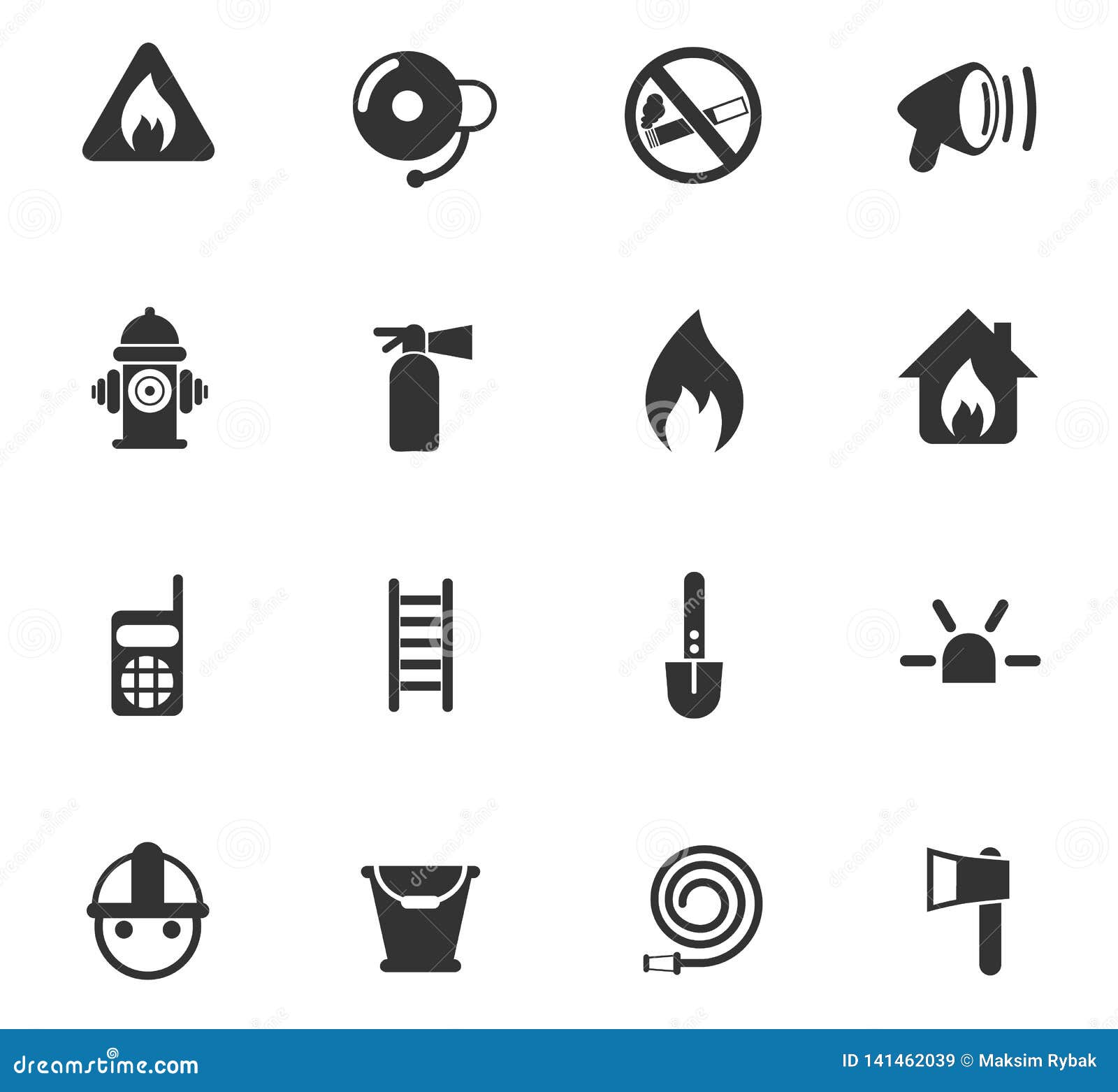 Fire brigade icon set stock vector. Illustration of bucket - 141462039