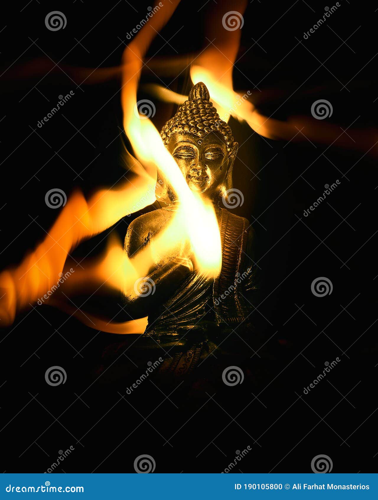 "Beautiful Golden Buddha Statue Surrounded with Fire" Stock Photo ...
