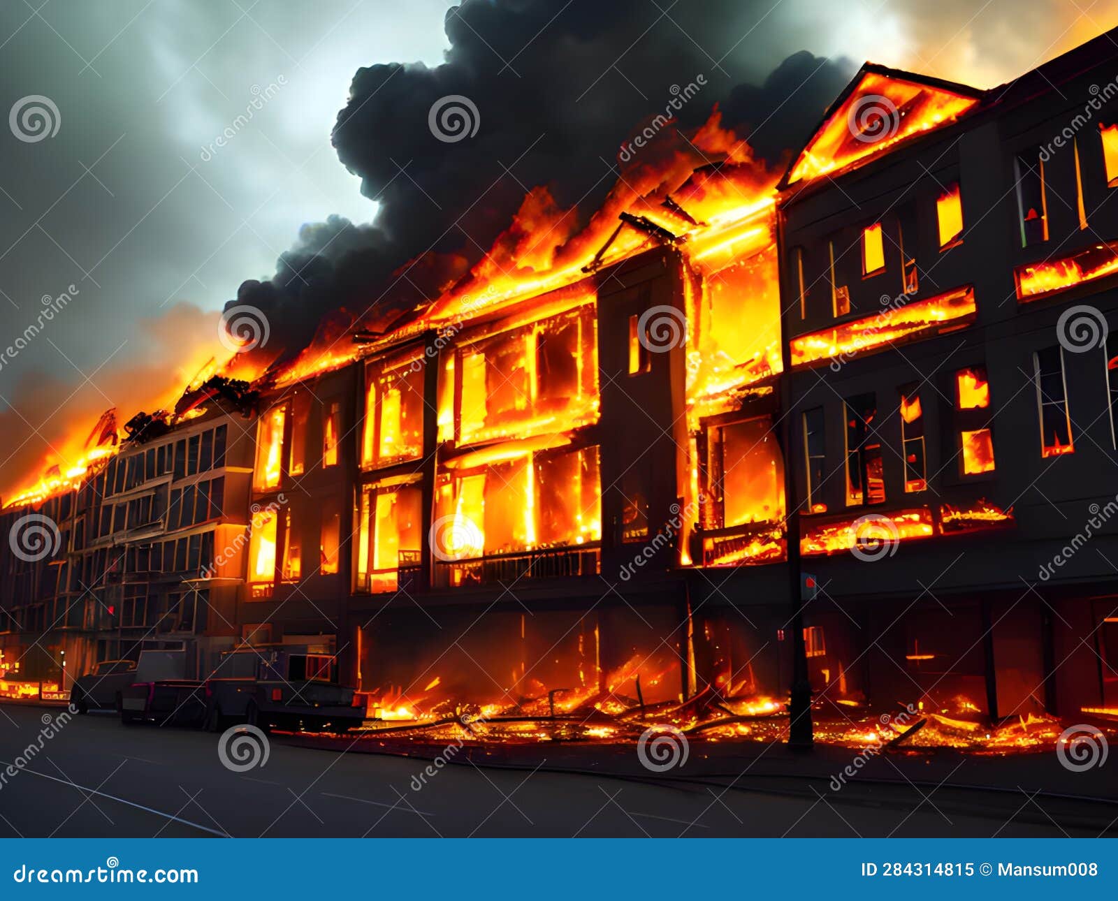Fire and Building in the City, Ai Generated Stock Illustration ...