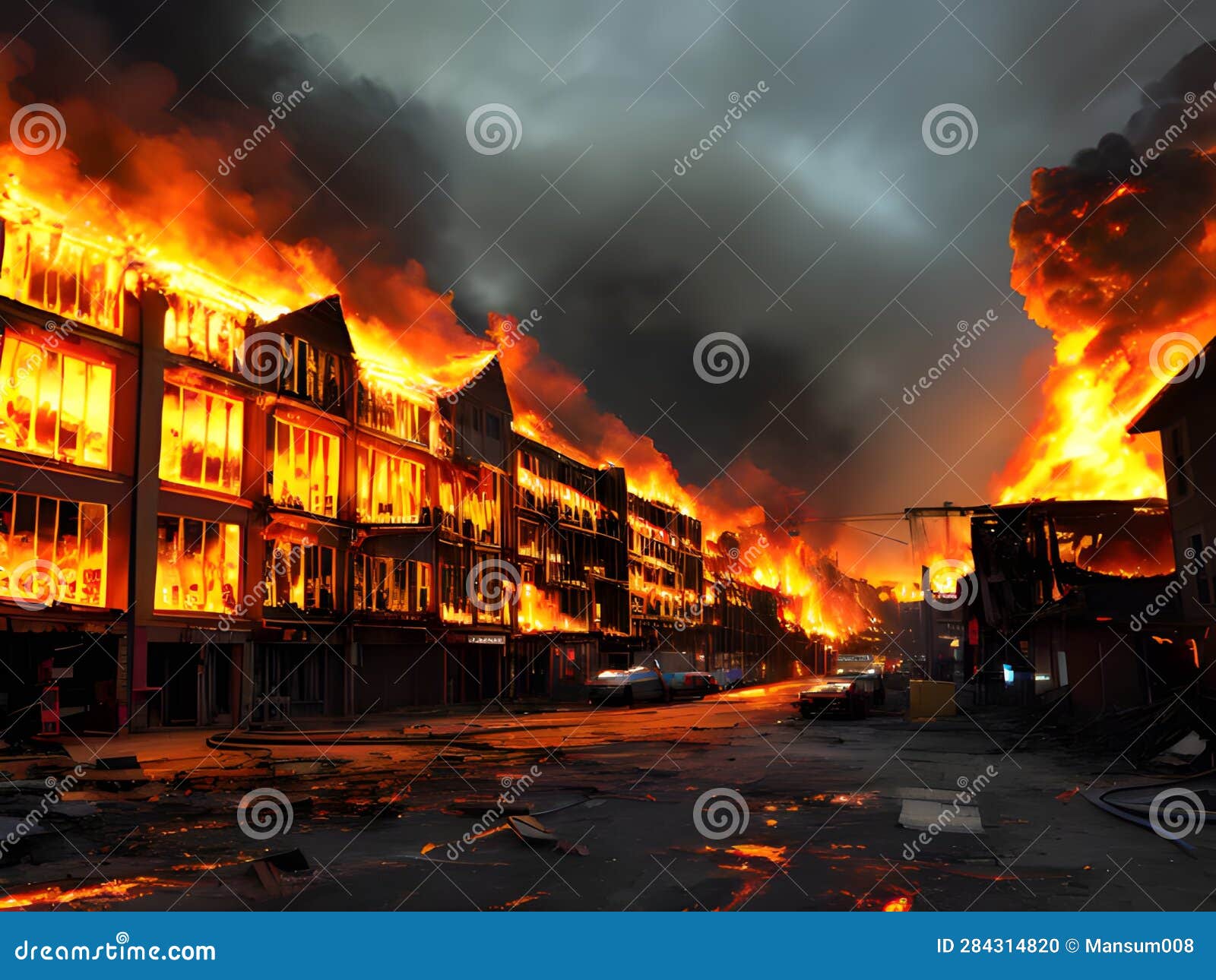 Fire and Building in the City, Ai Generated Stock Illustration ...