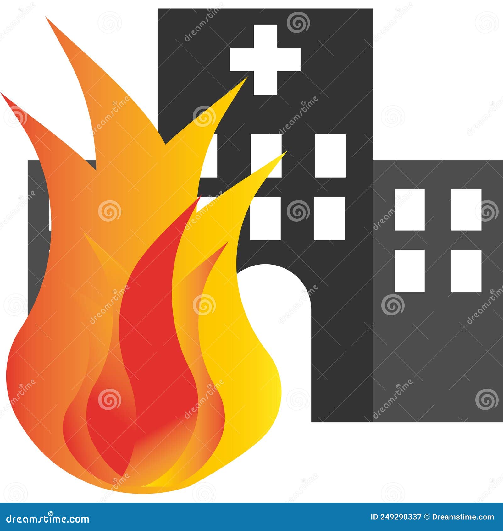 Fire in the Building. Vector Black Image. Stock Vector - Illustration ...