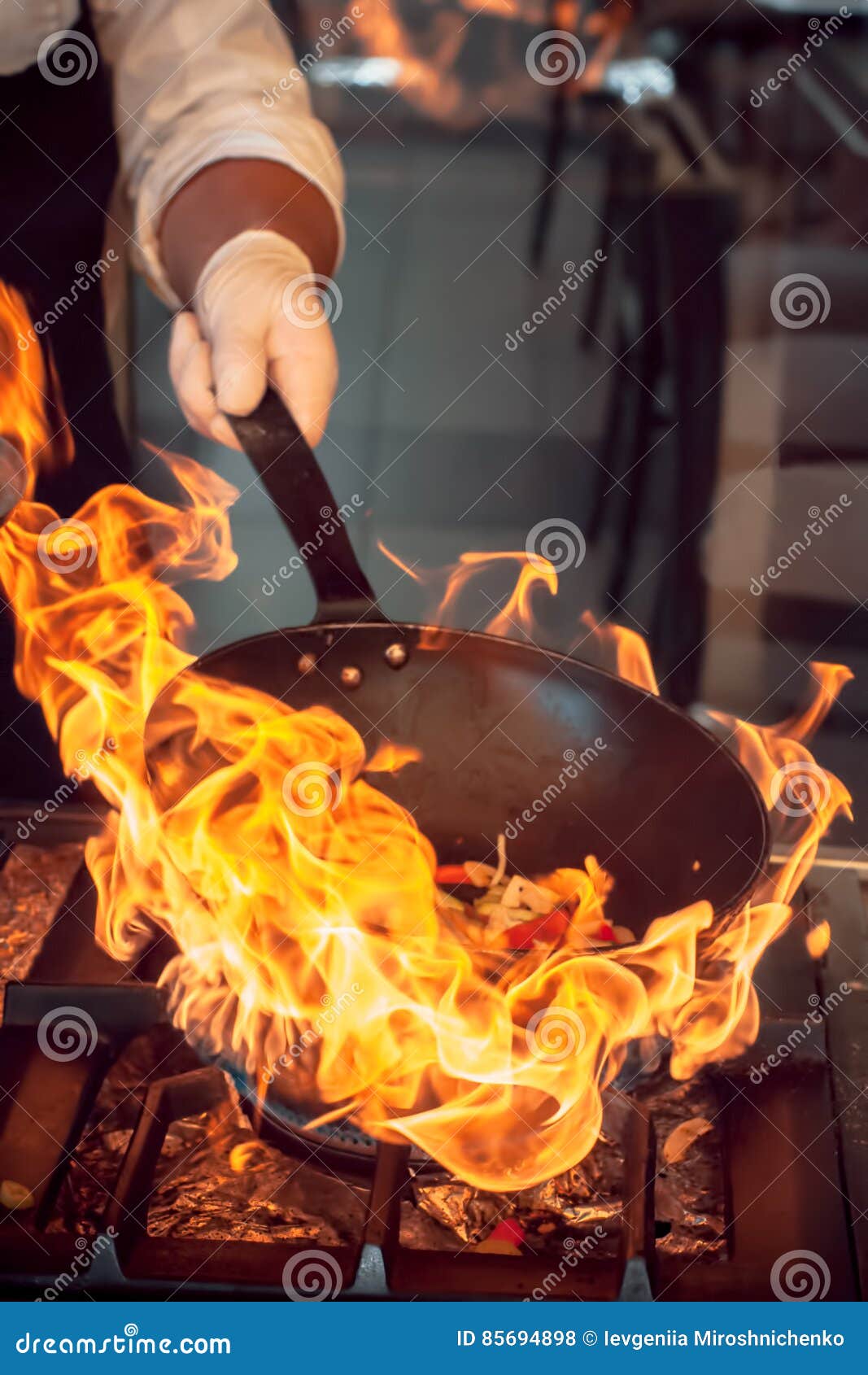 Fire Burn, Cooking on Iron Pan Stock Photo - Image of fire, lifestyle ...