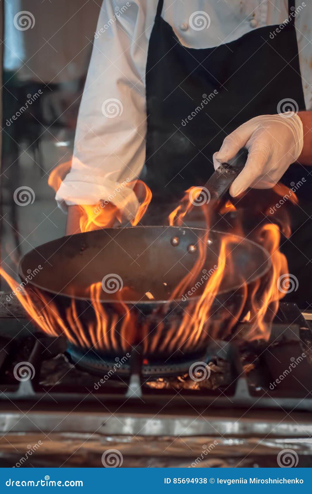 Fire Burn, Cooking on Iron Pan Stock Photo - Image of cook, meal: 85694938