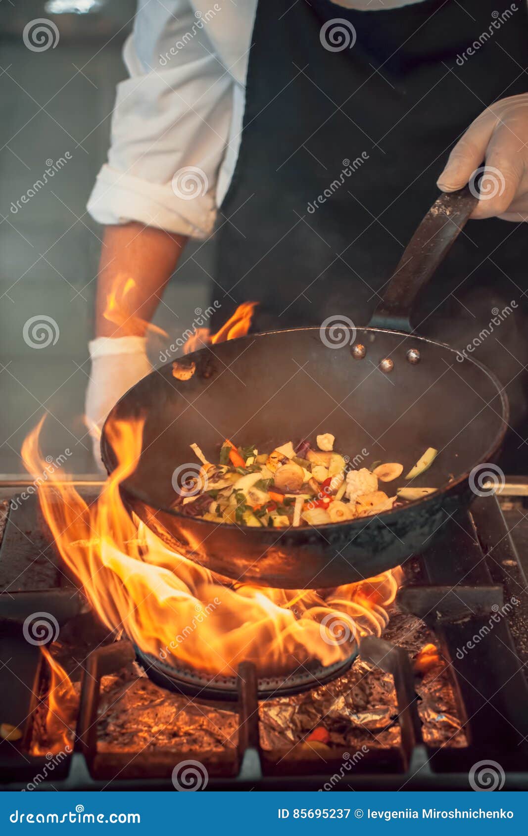 Fire Burn, Cooking on Iron Pan Stock Image - Image of flame, cooking ...