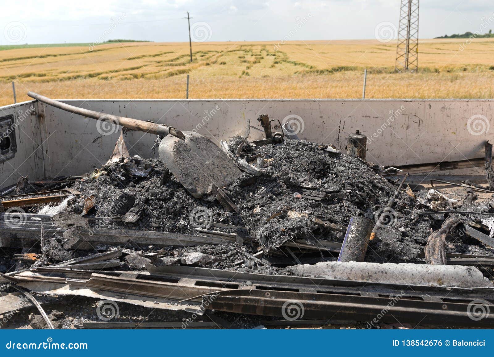 Fire Debris Of Houses In A Small Town With Smoke In Sky. Stock Photo ...