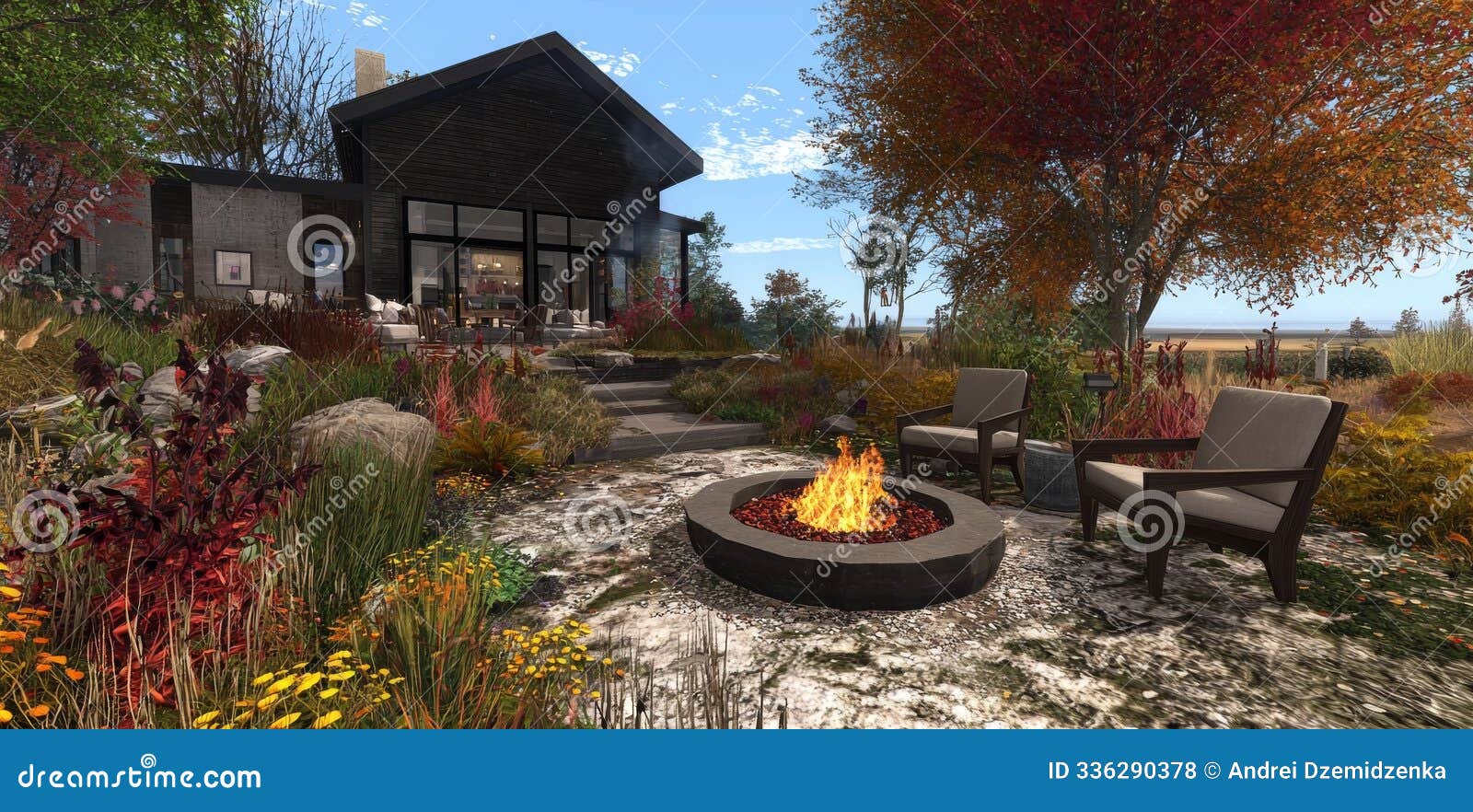 A Fire Burn Flame Pit in a Garden at an Outdoor Nature Party, Created ...