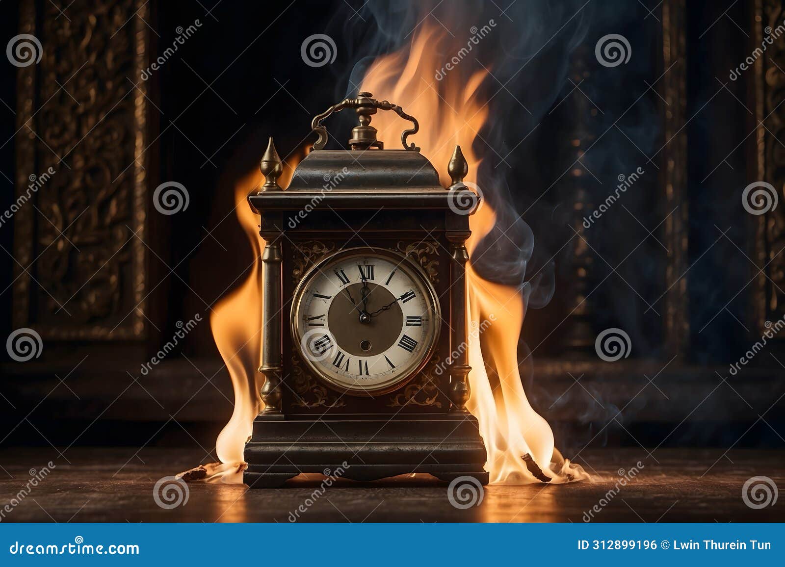 Clock on fire stock illustration. Illustration of clock - 312899196